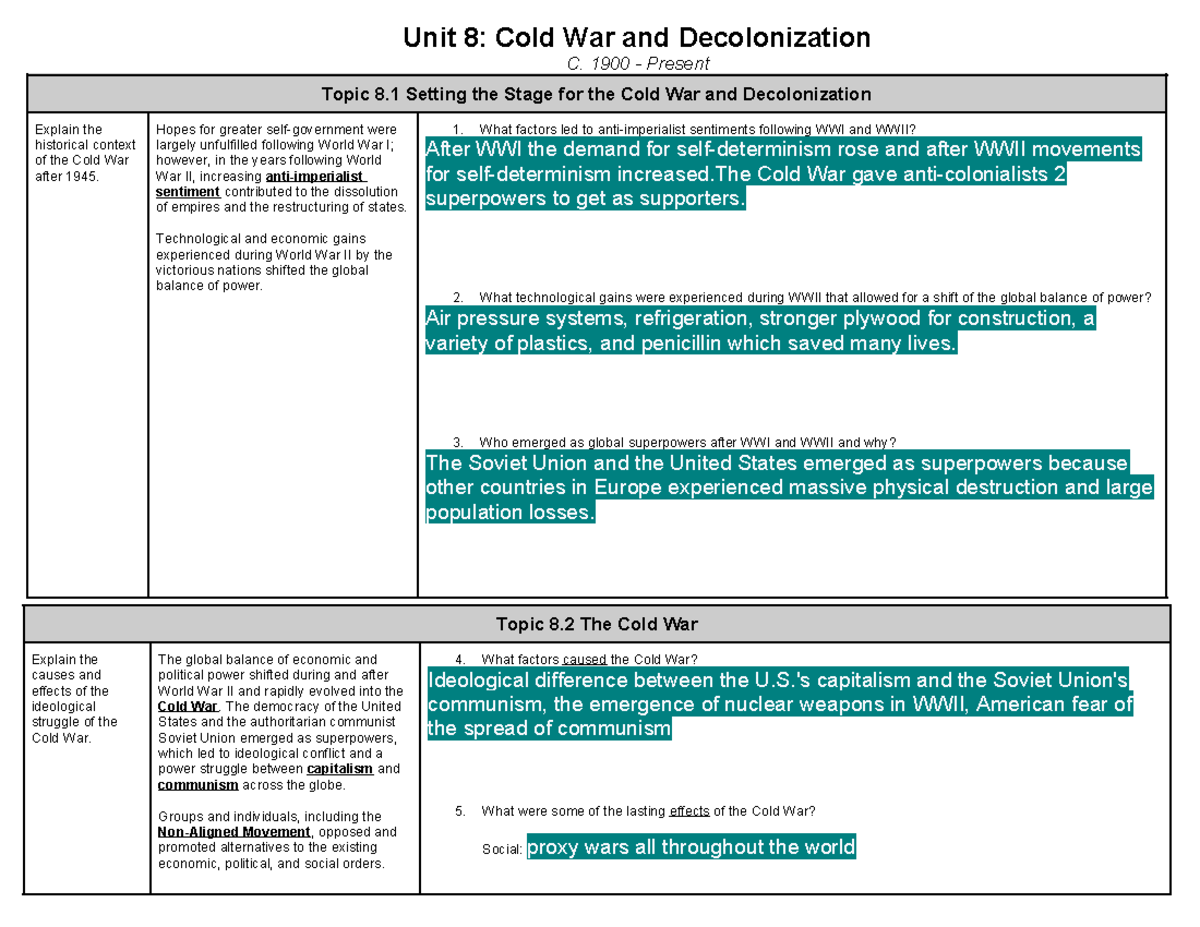 AP World History Unit 8 Study Guide 22 - Unit 8: Cold War and ...