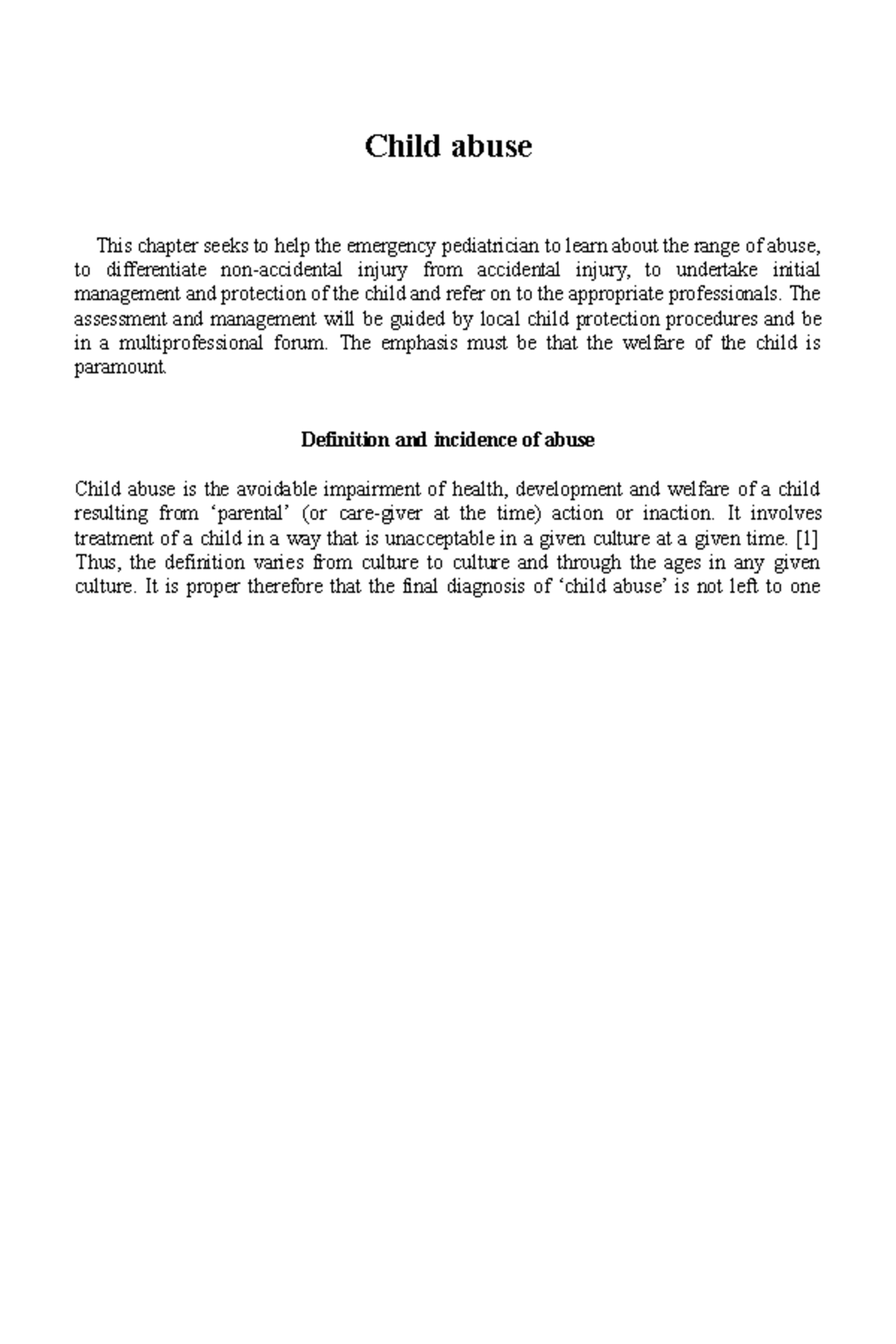 Child abuse - Child abuse This chapter seeks to help the emergency ...