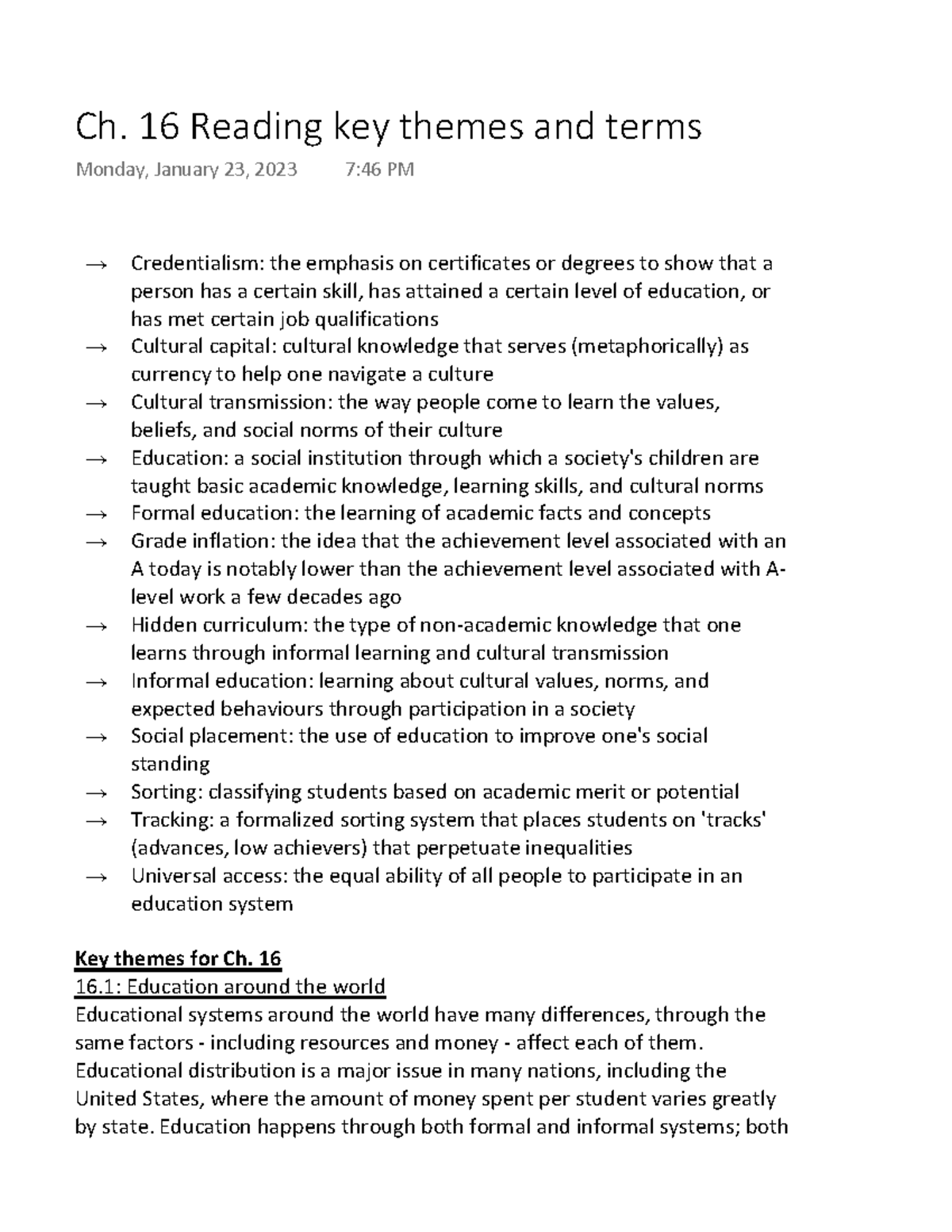 Ch. 16 Reading key themes and terms - Credentialism: the emphasis on ...