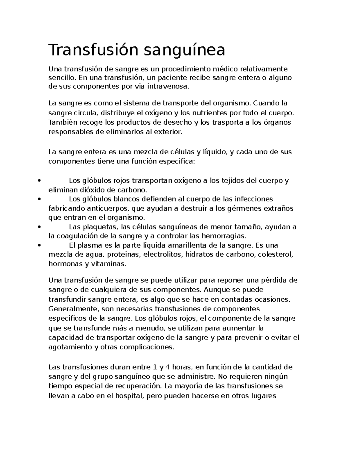 Transfusión sanguínea - Transfusión sanguínea Una transfusión de sangre ...