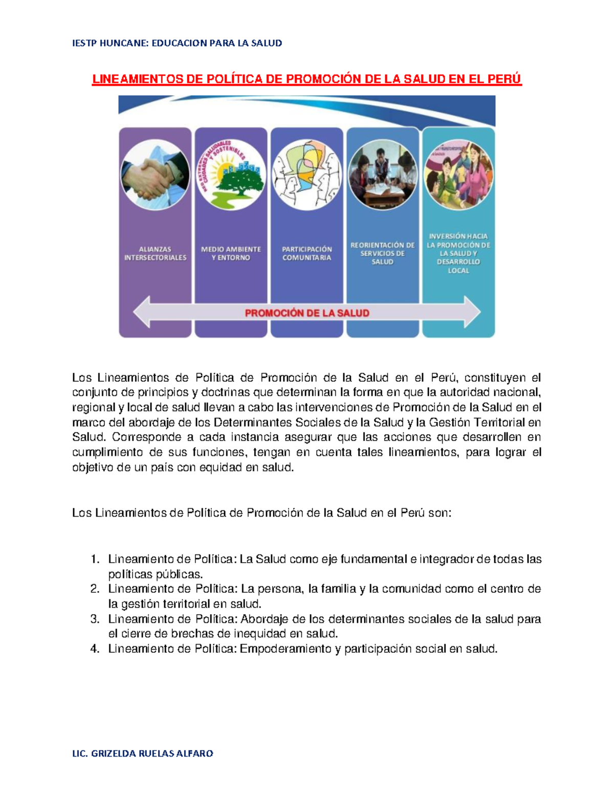Lineamientos DE Política DE Promoción DE LA Salud EN EL PERÚ - LINEAMIENTOS DE POLÍTICA DE ...