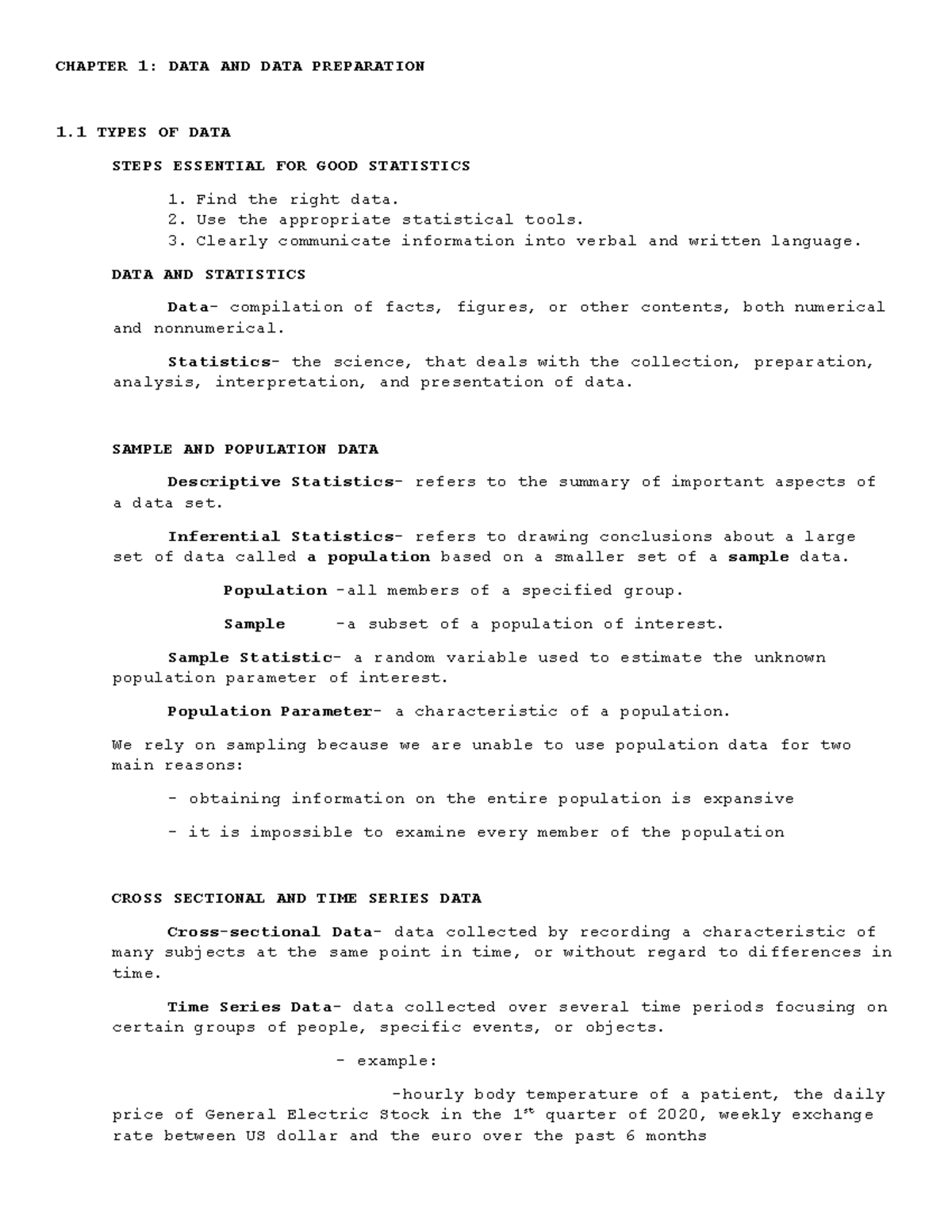 Chapter 1 DATA AND DATA Preparation - CHAPTER 1: DATA AND DATA PREPARATION 1 TYPES OF DATA STEPS ...
