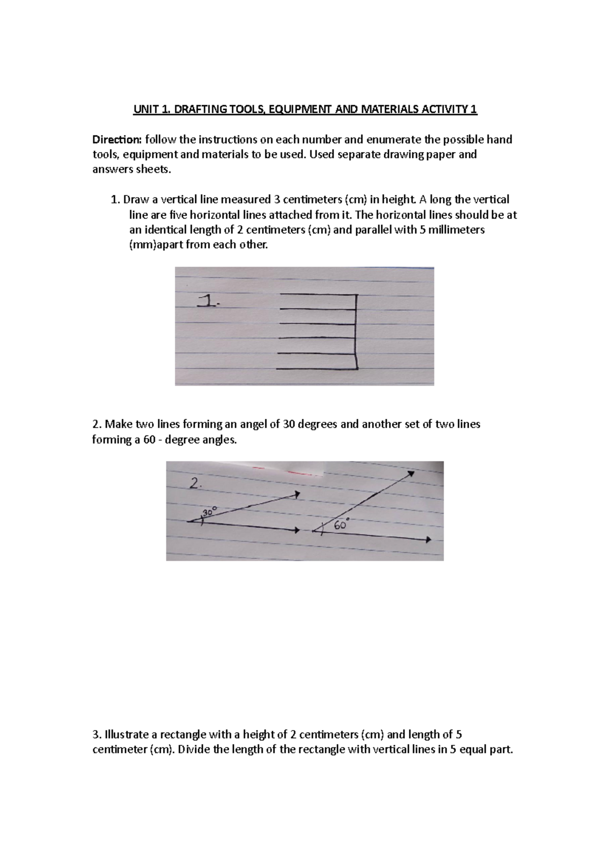 IT Lesson - UNIT 1. DRAFTING TOOLS, EQUIPMENT AND MATERIALS ACTIVITY 1 ...