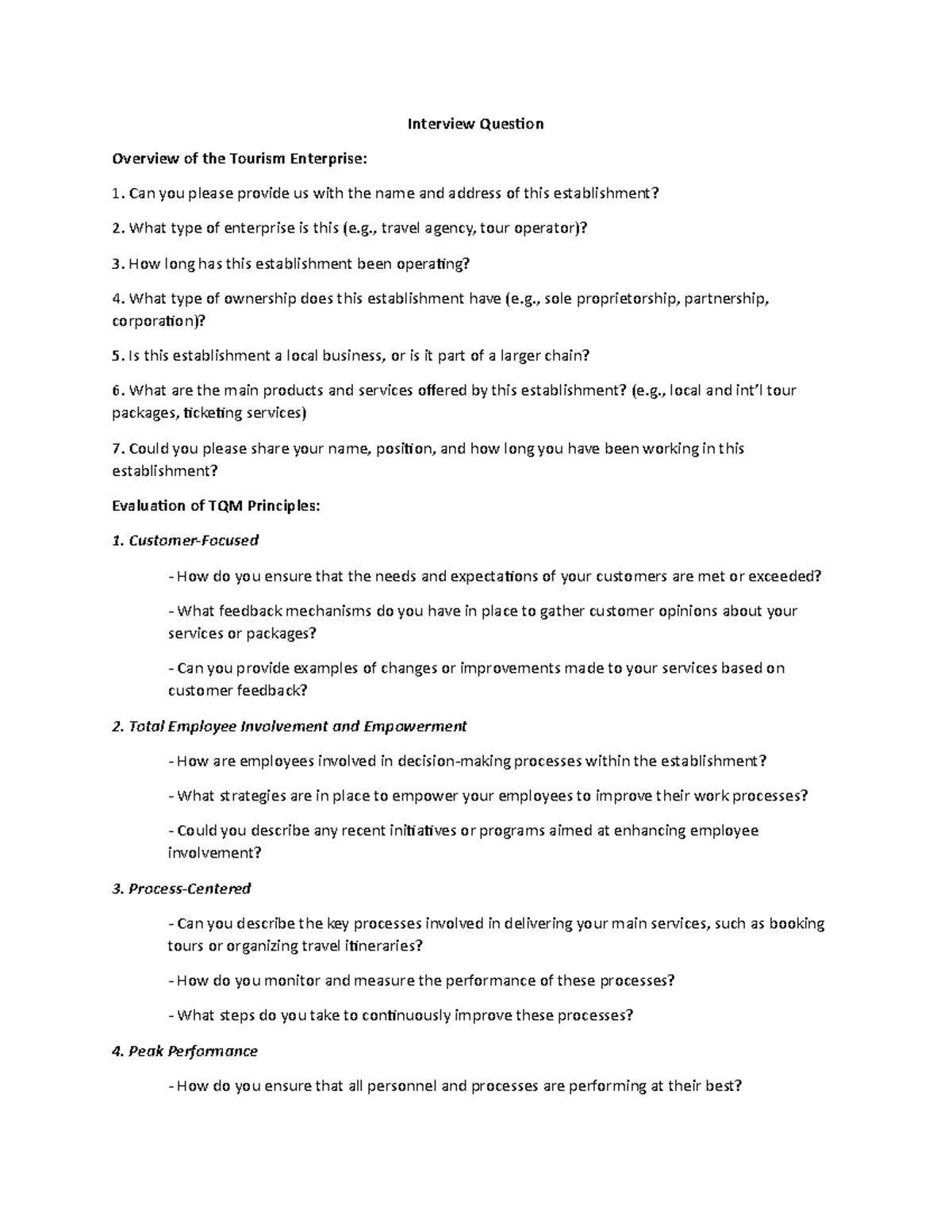 Interview-Questions-MTT - Interview Question Overview of the Tourism ...