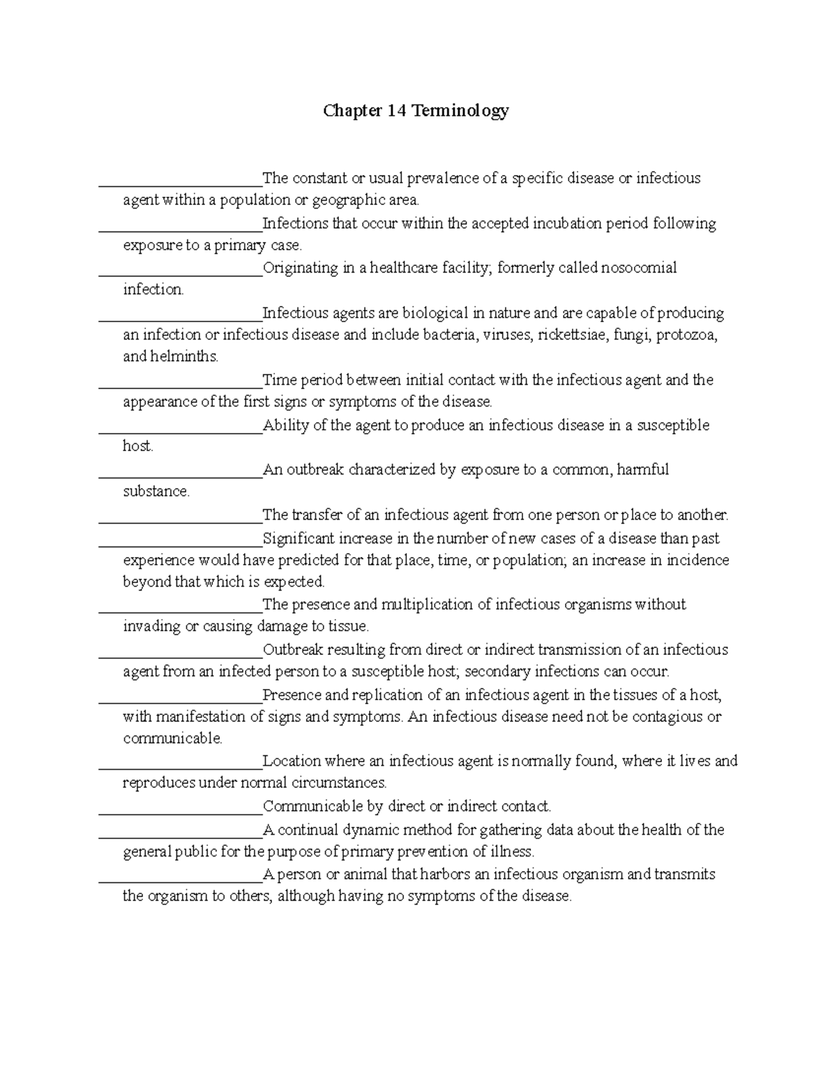 Chapter 14 medical Terminology for community - Chapter 14 Terminology