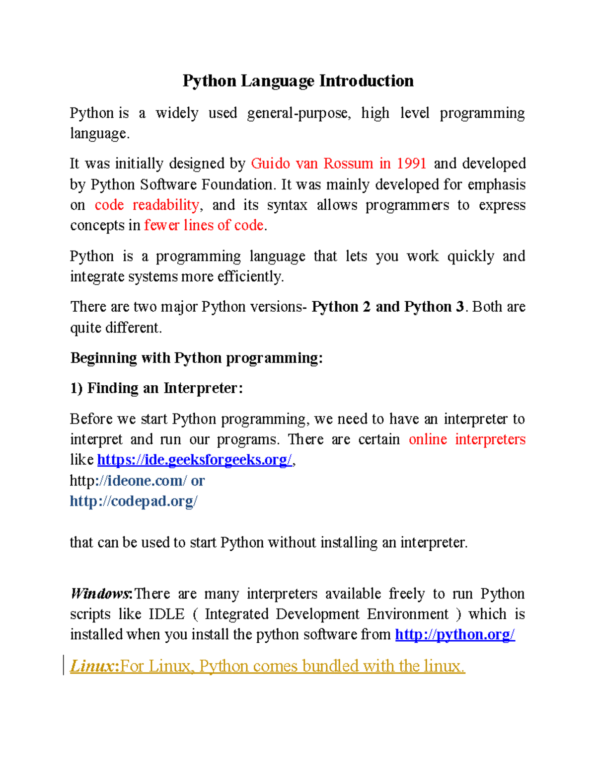 Python introdcution - Python Language Introduction Python is a widely used general-purpose, high ...