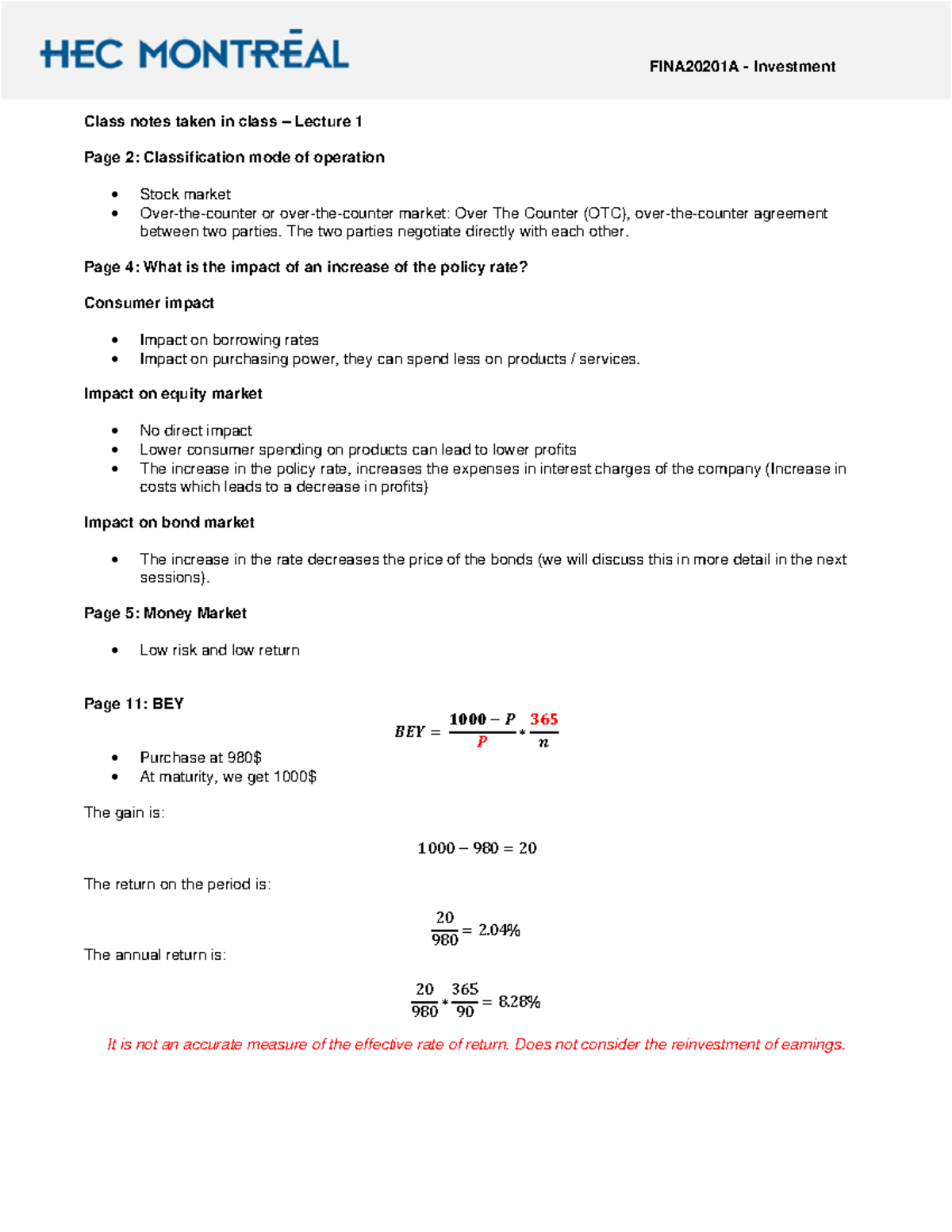 FINA20201 A - Investment - Lecture 1 - FINA20201A - Investment Class ...