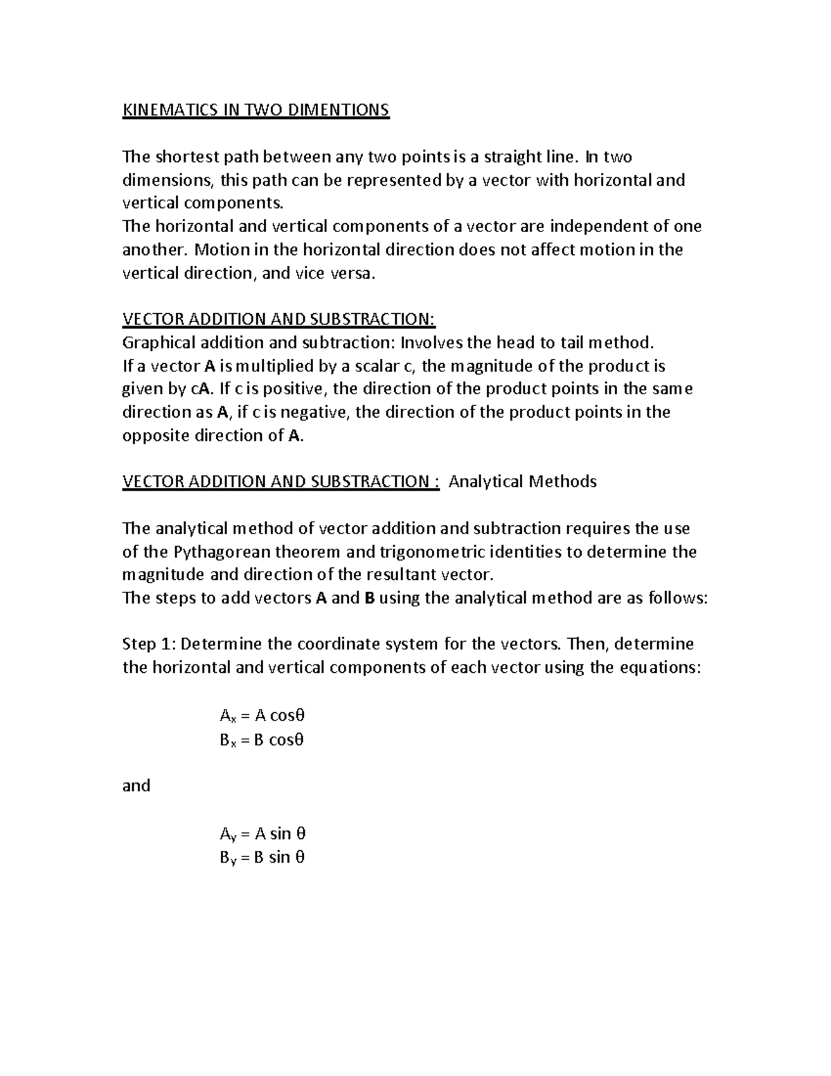Week 2 2-K kinematics newton laws class notes - KINEMATICS IN TWO ...
