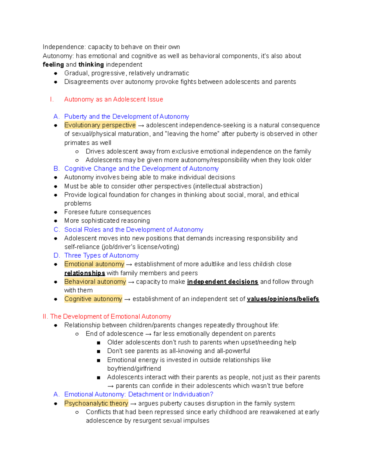 Chapter 9 - Autonomy - Adolescence - Independence: capacity to behave ...