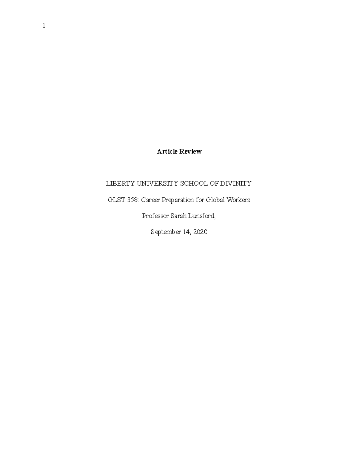 Article Review - this was a fun assignment to do for this class ...