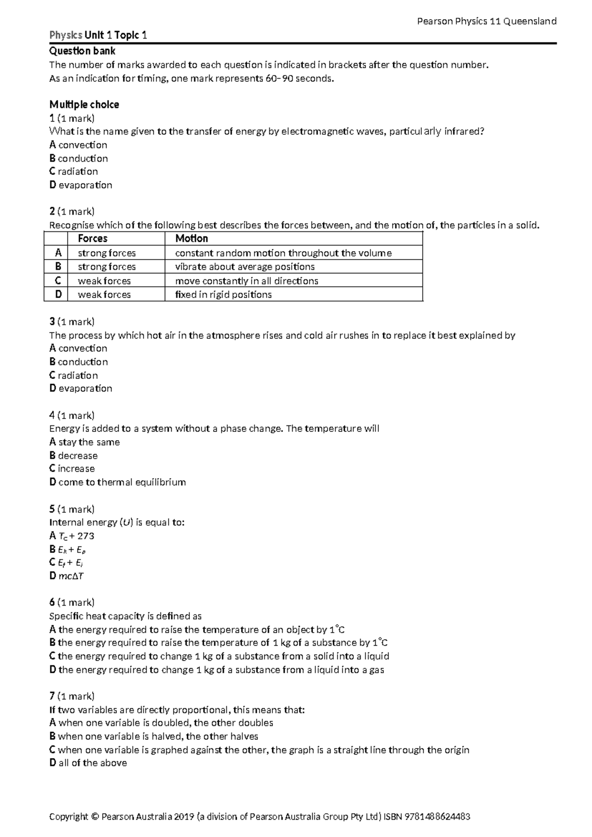 physics Mock Exam Unit 1 Topic 1 Questions - Physics Unit 1 Topic 1 ...