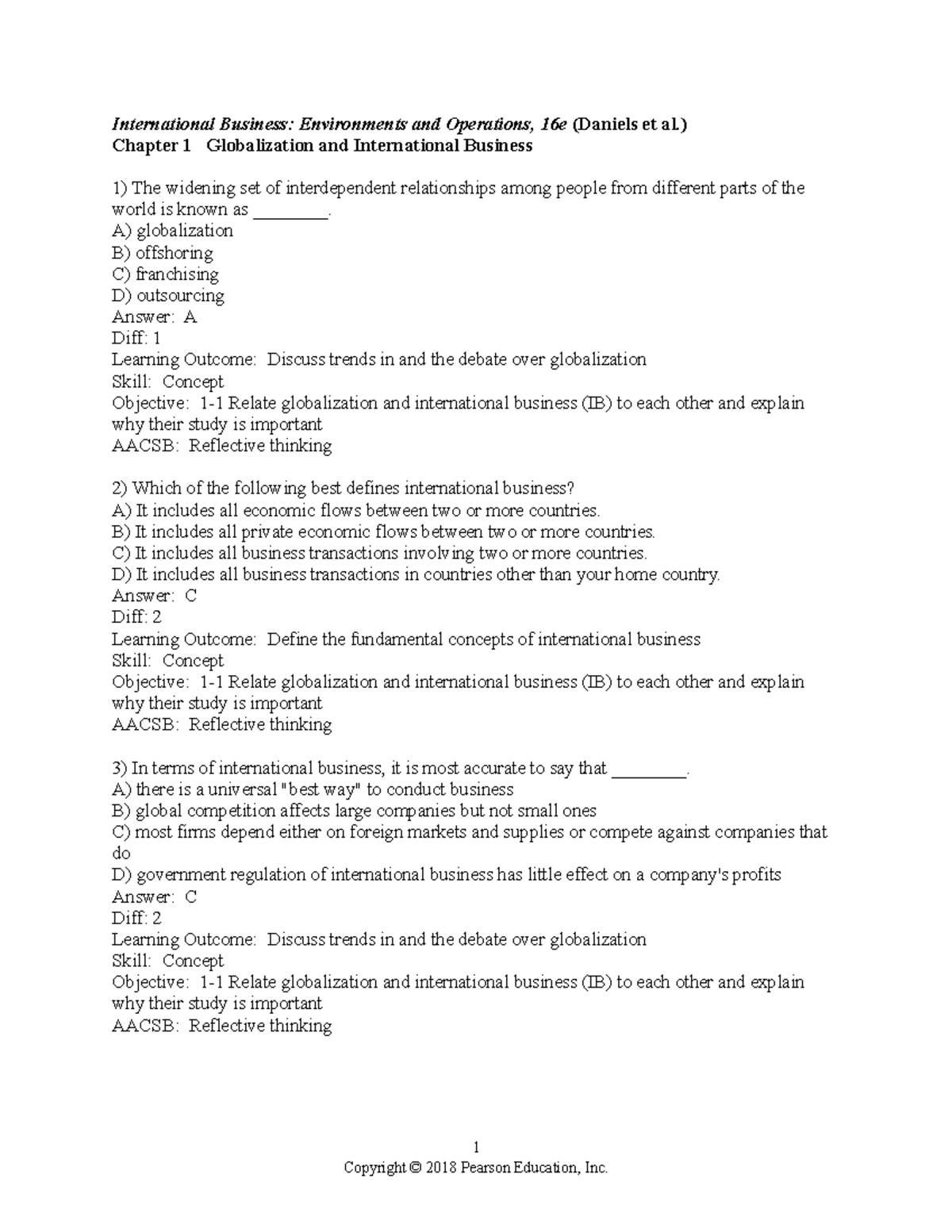 Chapter 01 - testbank - International Business: Environments and ...