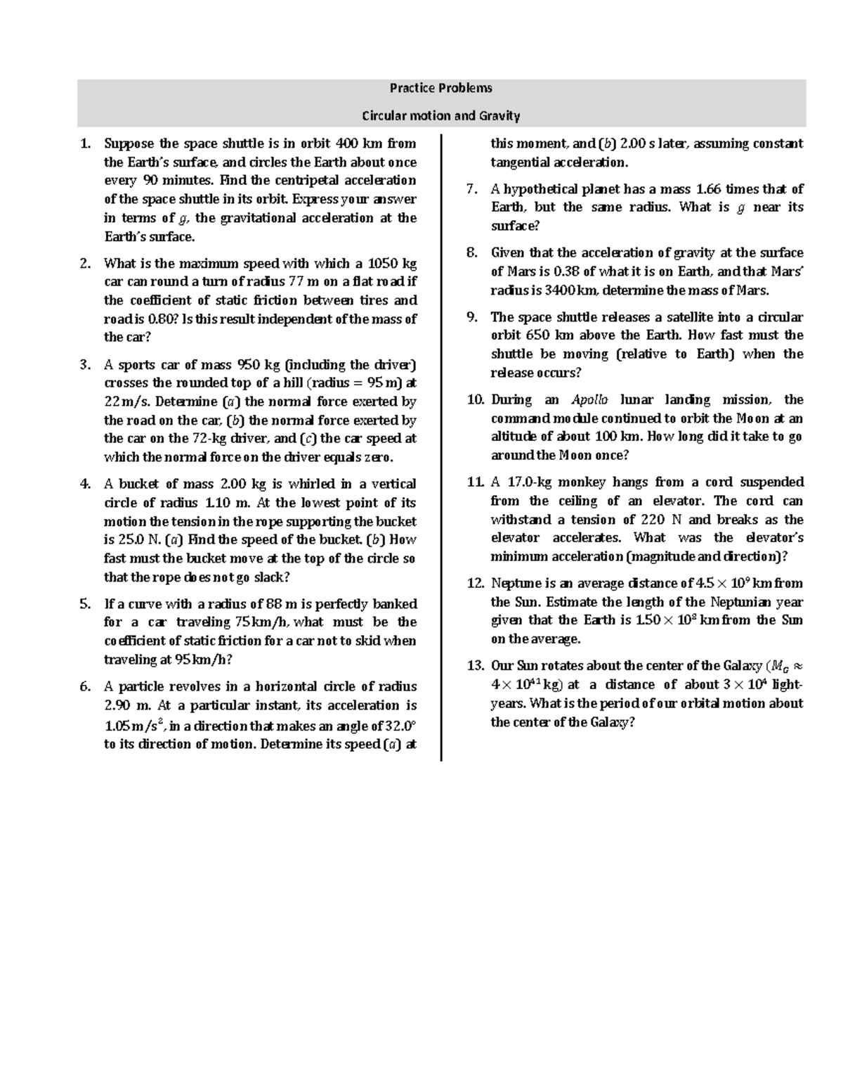 06+Circular+motion+and+Gravity - Practice Problems Circular motion and ...