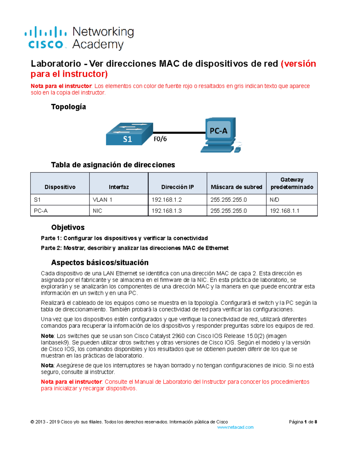 7.2.7 Lab - View Network Device MAC Addresses - ILM - Laboratorio - Ver direcciones MAC de - Studocu