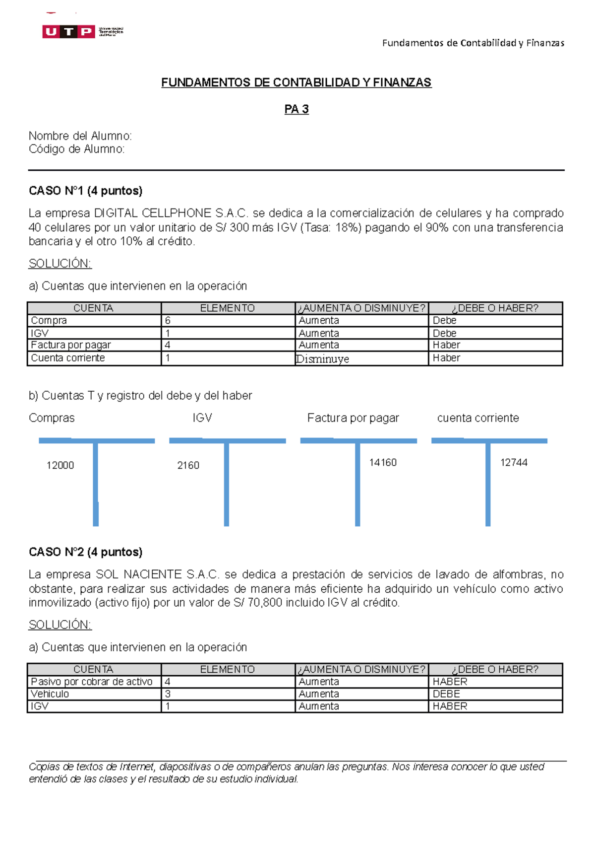 PA3 - Partida doble - Fundamentos de Contabilidad y Finanzas ...