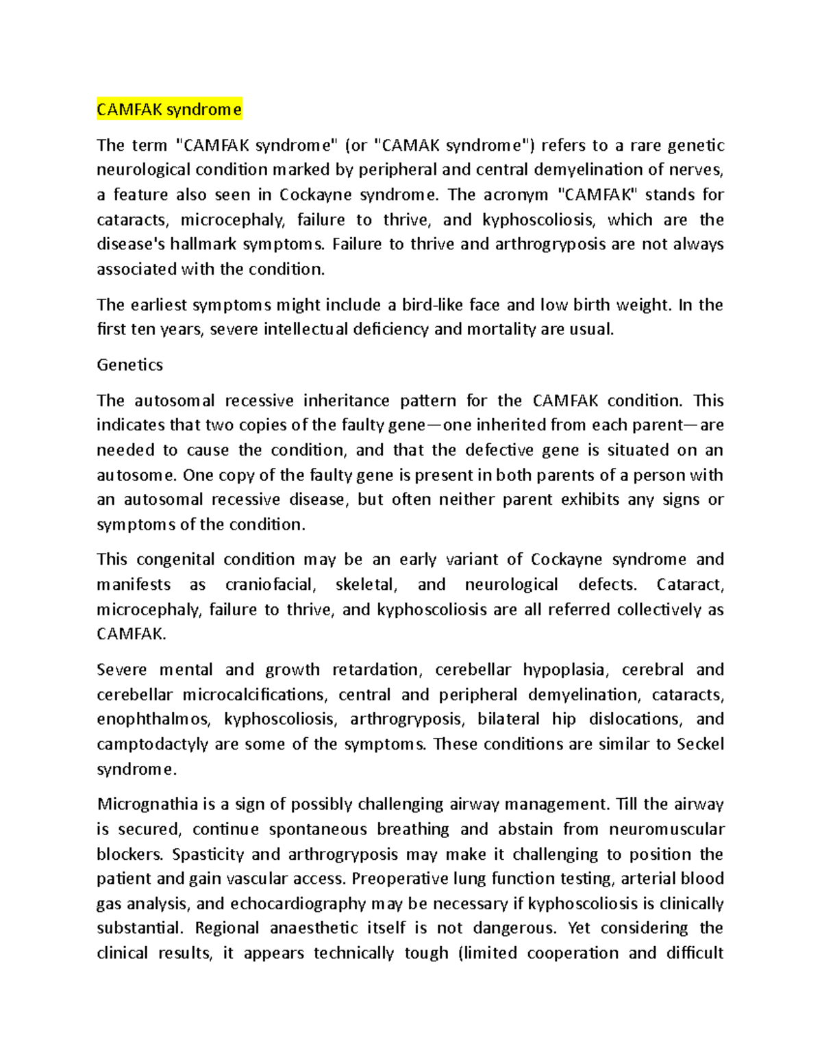 Camfak syndrome - CAMFAK syndrome The term "CAMFAK syndrome" (or "CAMAK ...