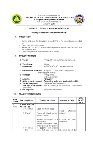 Mathematics 10 Lesson Plan 1st Quarter - Ridgewood School of Caloocan ...