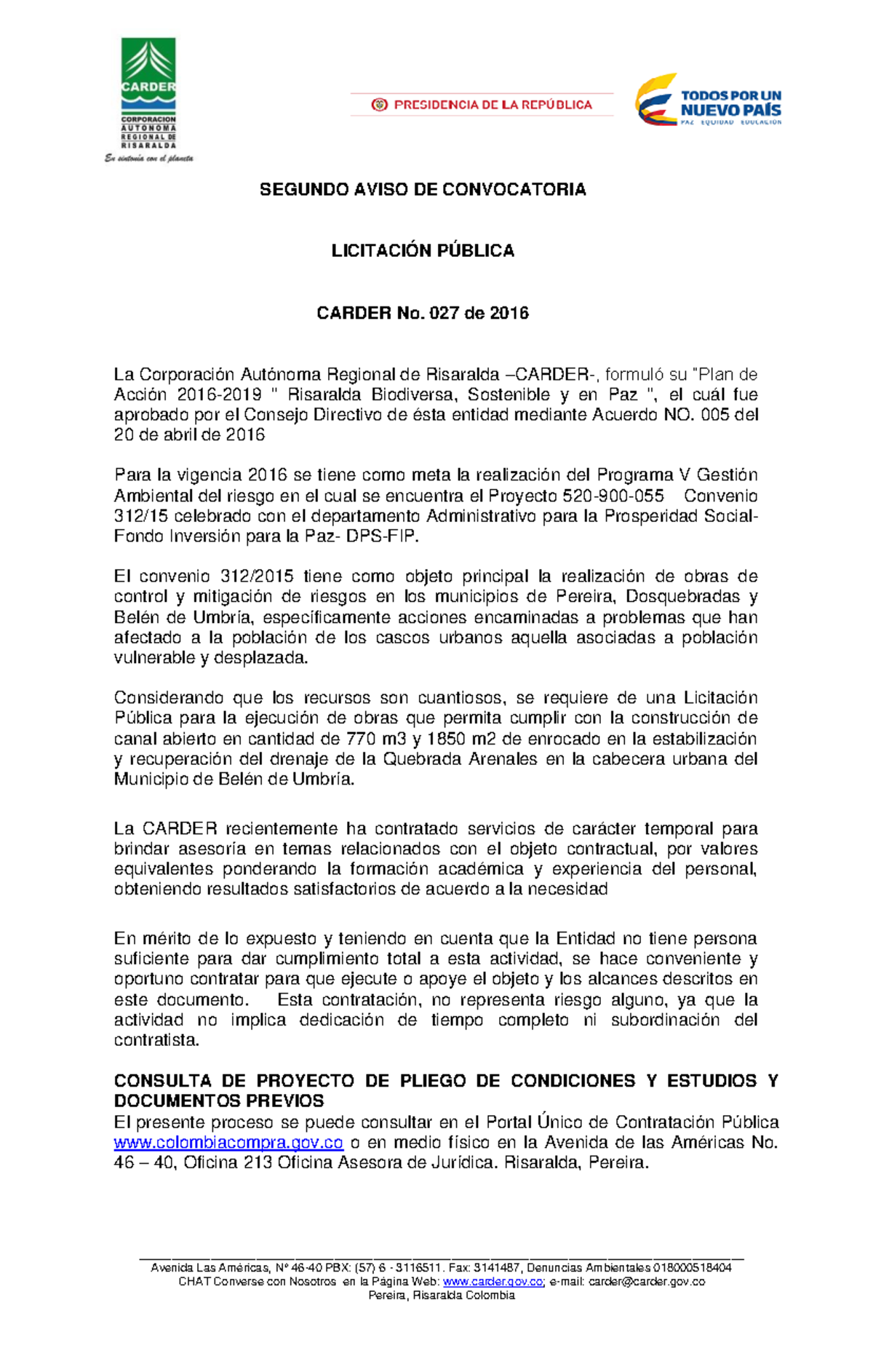 6- Segundo Aviso Convocatoria-DA Proceso 16-1-160560 132001 005 ...