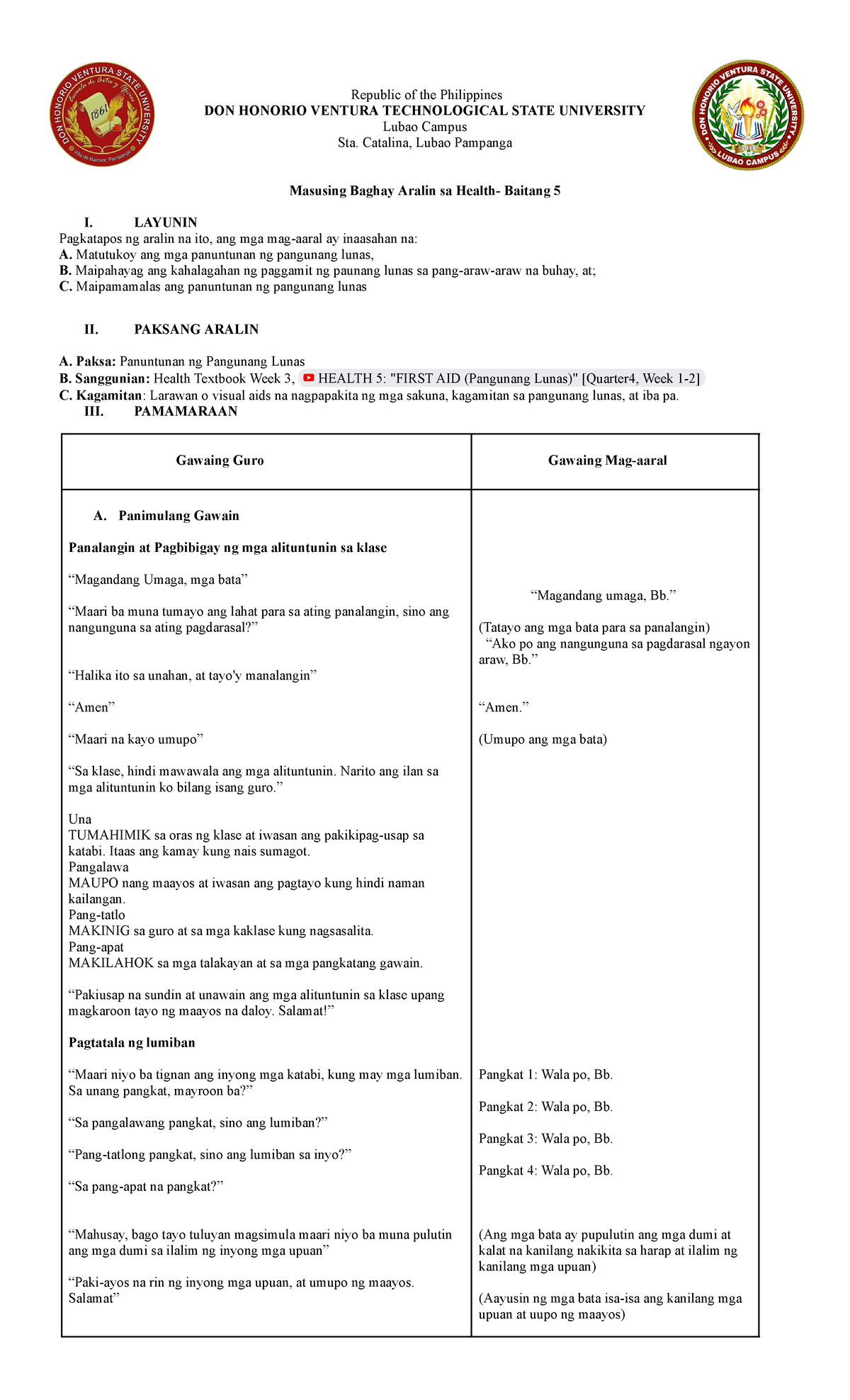 Gabuya Final DEMO IN Health 5 - Republic of the Philippines DON HONORIO ...