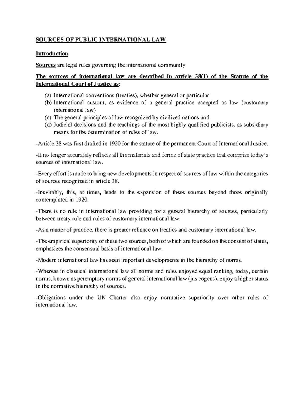 PIL Notes 3 Sources - SOURCES OF PUBLIC INTERNATIONAL LAW Introduction ...