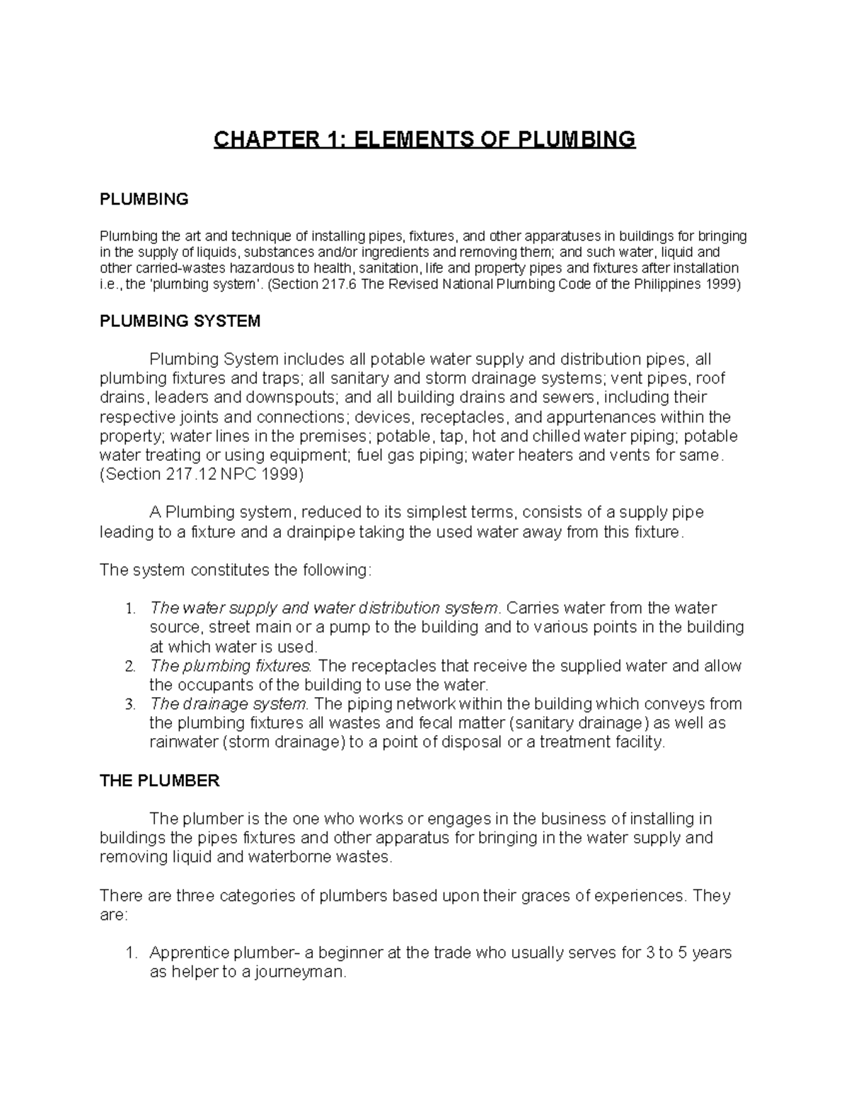 Plumbing-Notes-1 - review material - CHAPTER 1: ELEMENTS OF PLUMBING ...