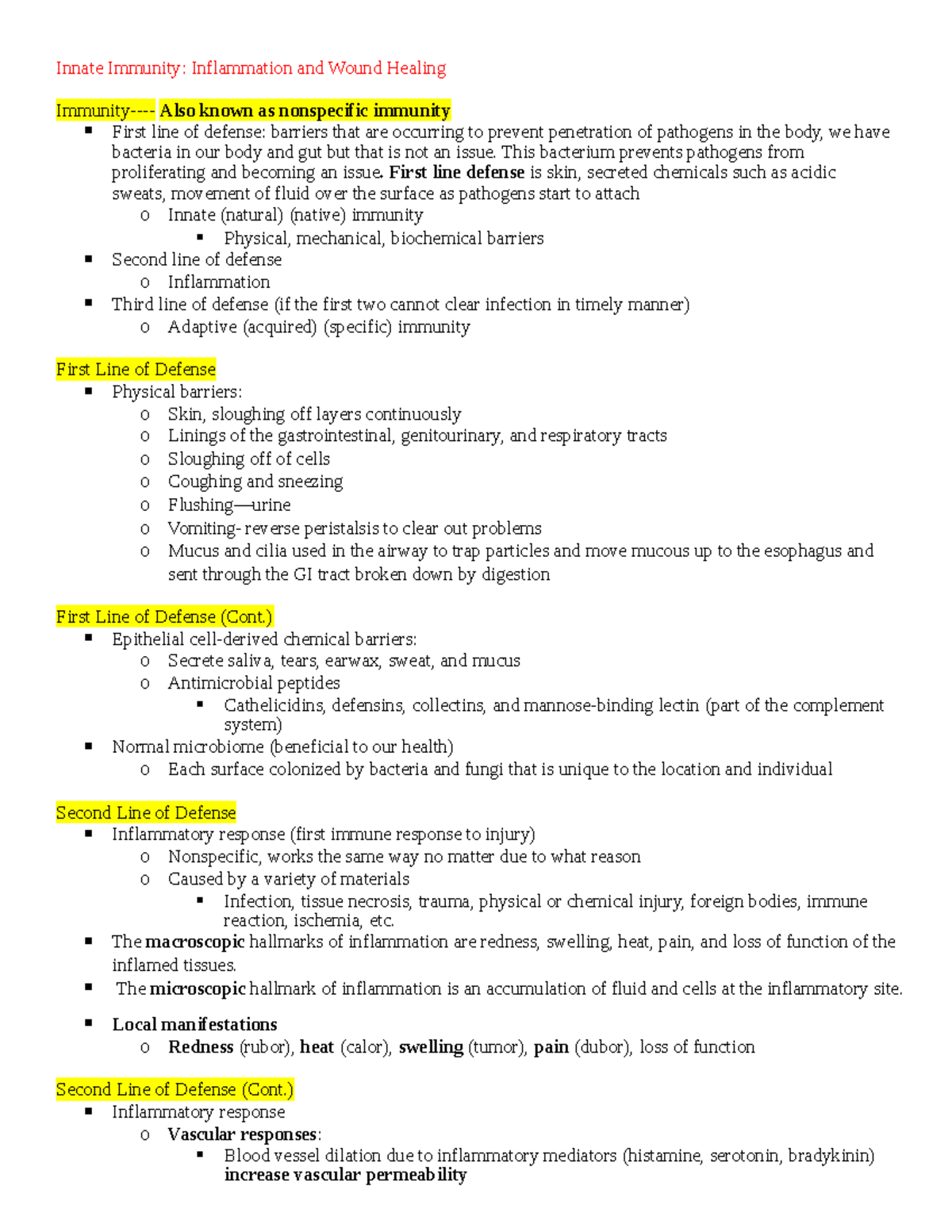 Innate Immunity chp 7 good notes - Innate Immunity: Inflammation and ...