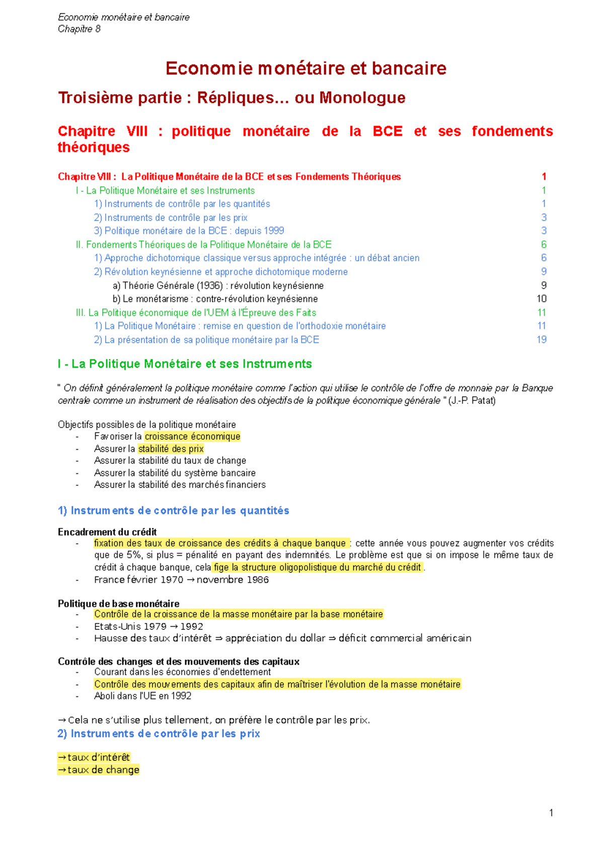 Chapitre 8 - Notes de cours 8 - Economie monétaire et bancaire Chapitre ...