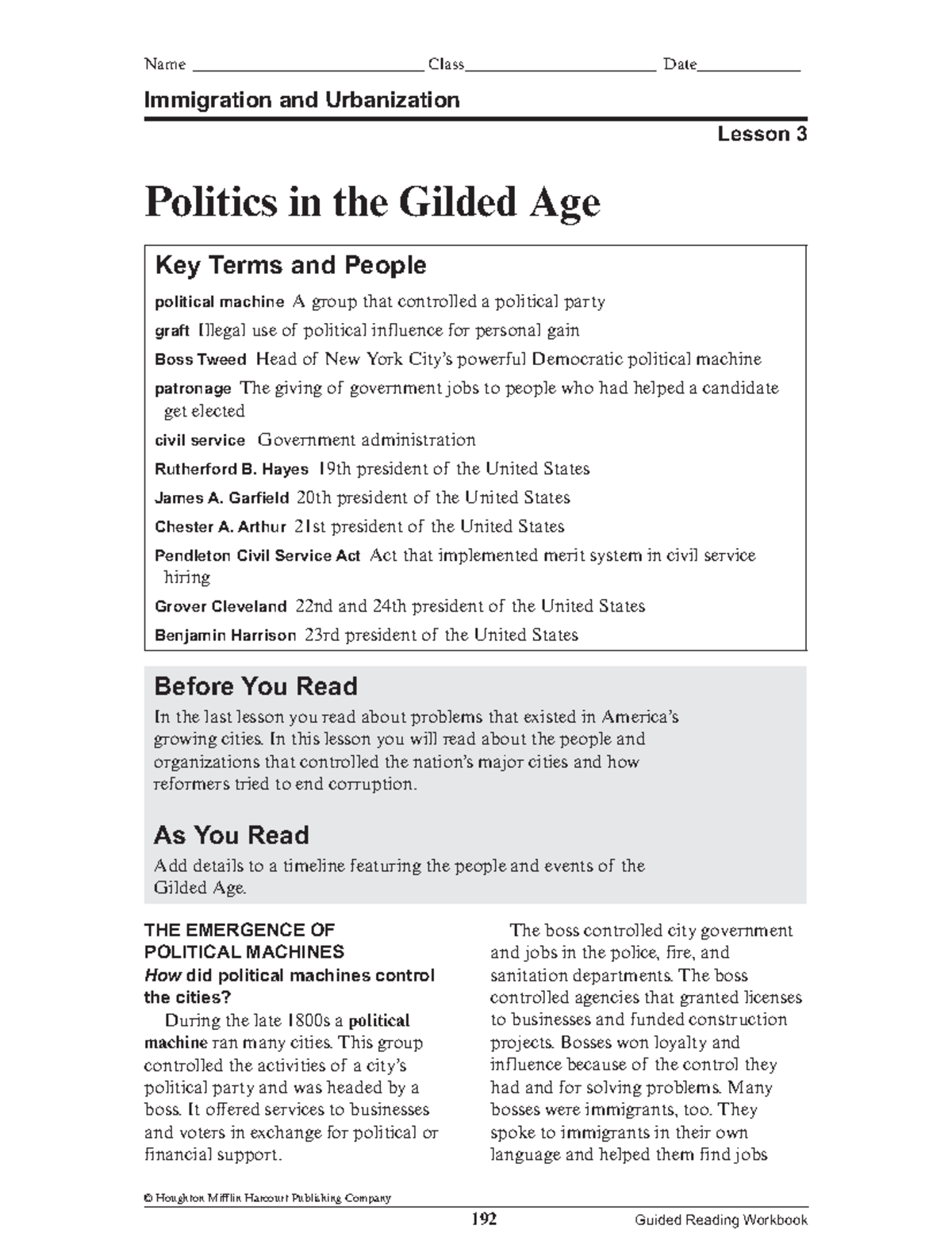 13-3 Politics in the Guilde Age - Immigration and Urbanization Lesson 3 ...