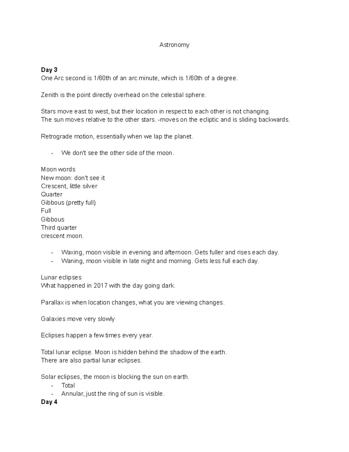 Day 3 & 4 Astronomy - Astronomy Day 3 One Arc second is 1/60th of an ...