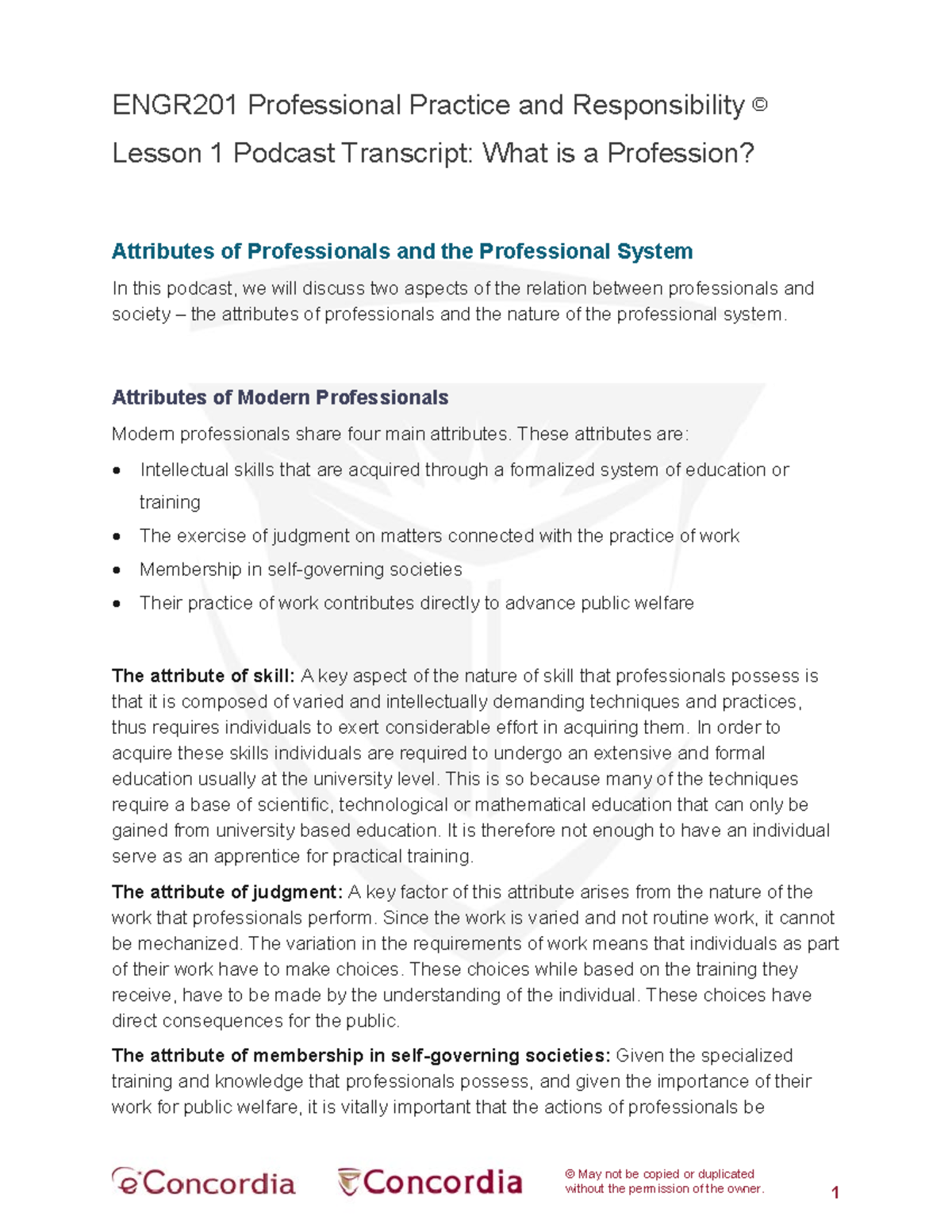 Podcast Script 1 1 - note - 1 © May not be copied or duplicated without the permission of the ...