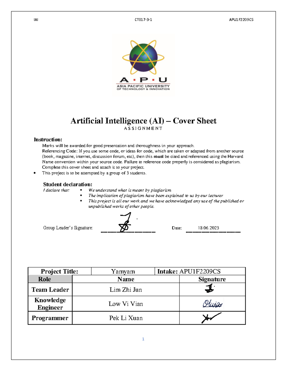 IAI Assignment Group 7 - Artificial Intelligence (AI) – Cover Sheet A S S I G N M E N T ...