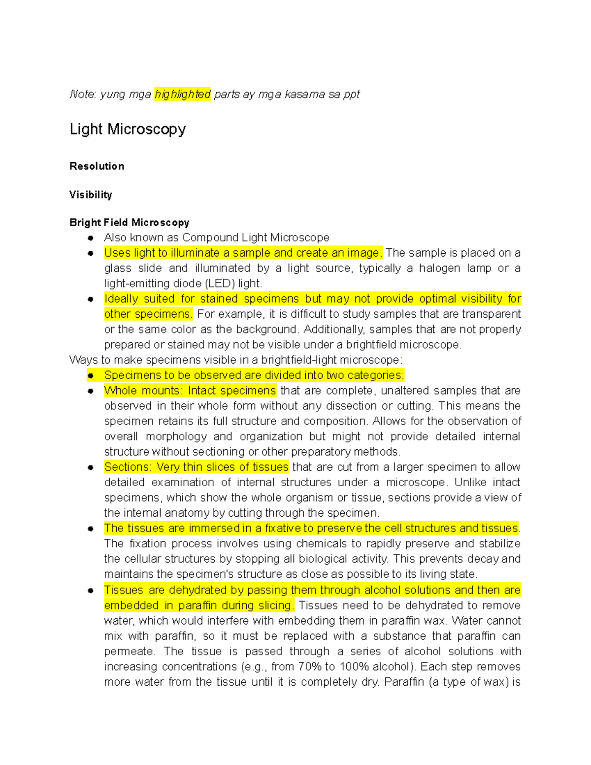 Outline Reporting Light and Confocal - Note: yung mga highlighted parts ...
