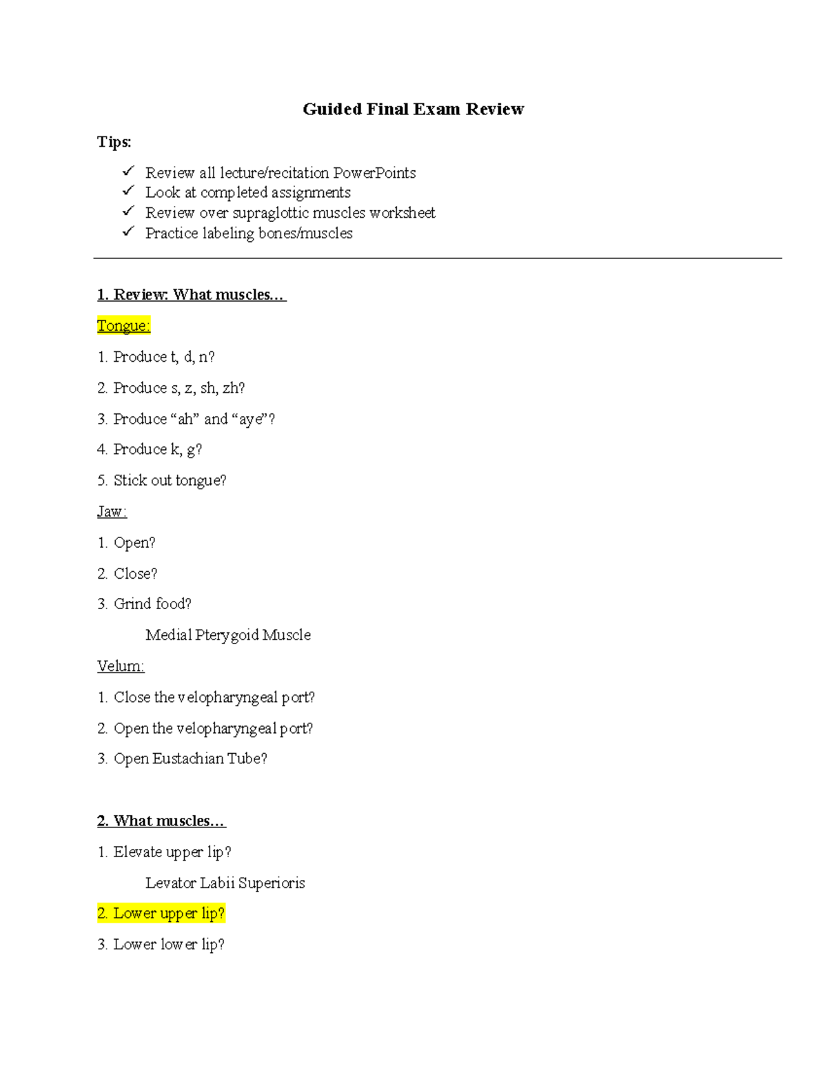 Guided Final Exam Review - Guided Final Exam Review Tips: Review all ...