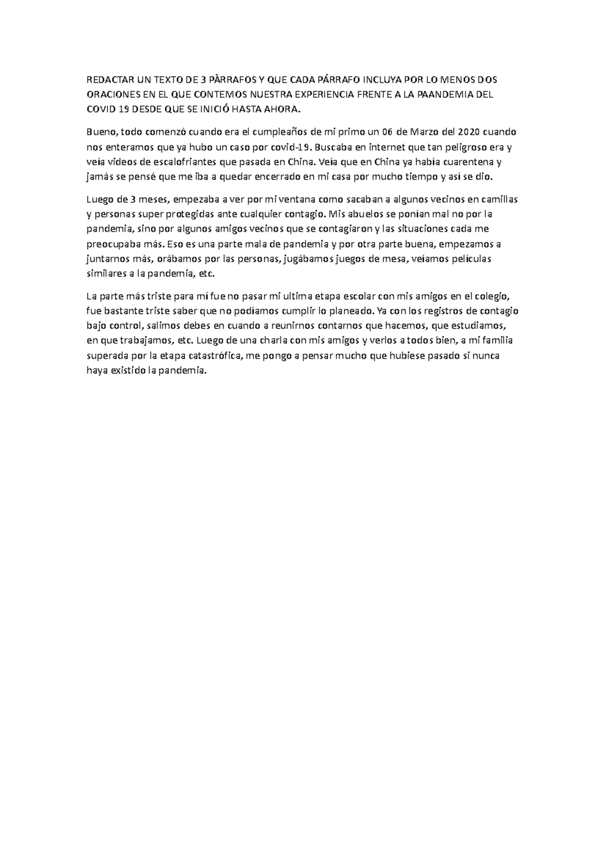 Ep2 Comunicacion Escrita - REDACTAR UN TEXTO DE 3 PÀRRAFOS Y QUE CADA ...