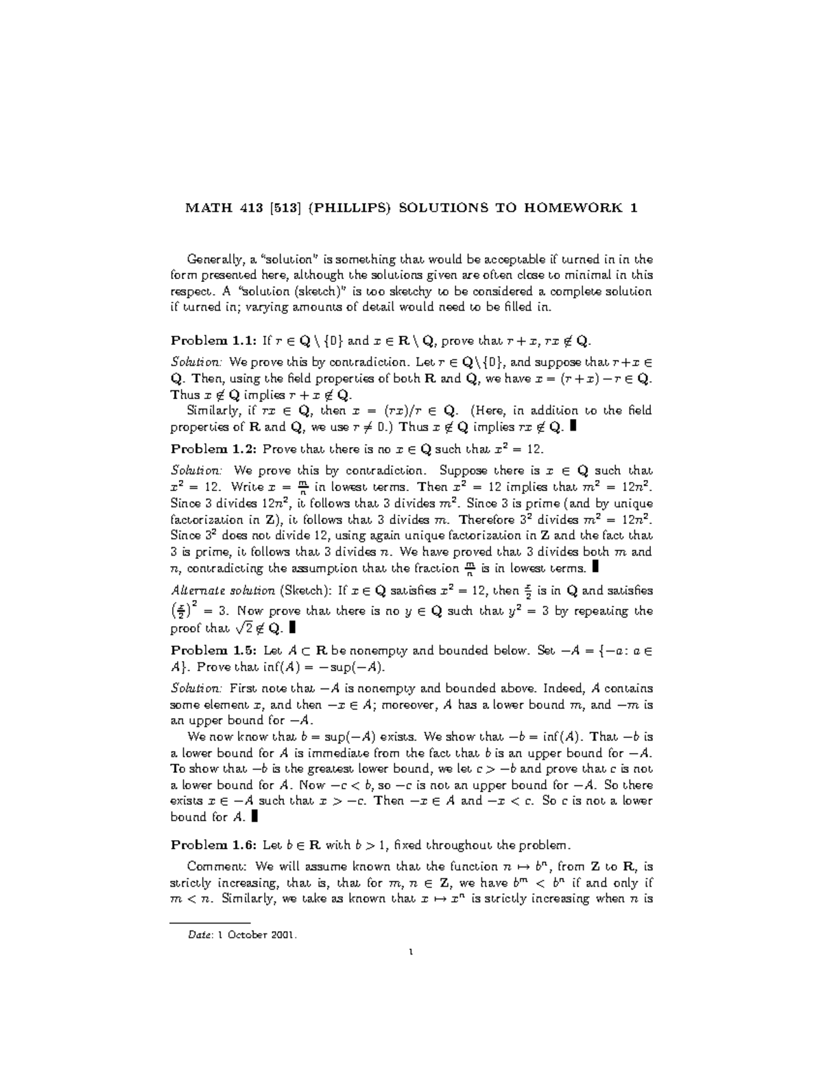 Rudin analysis Sols - Generally, a “solution” is something that would ...