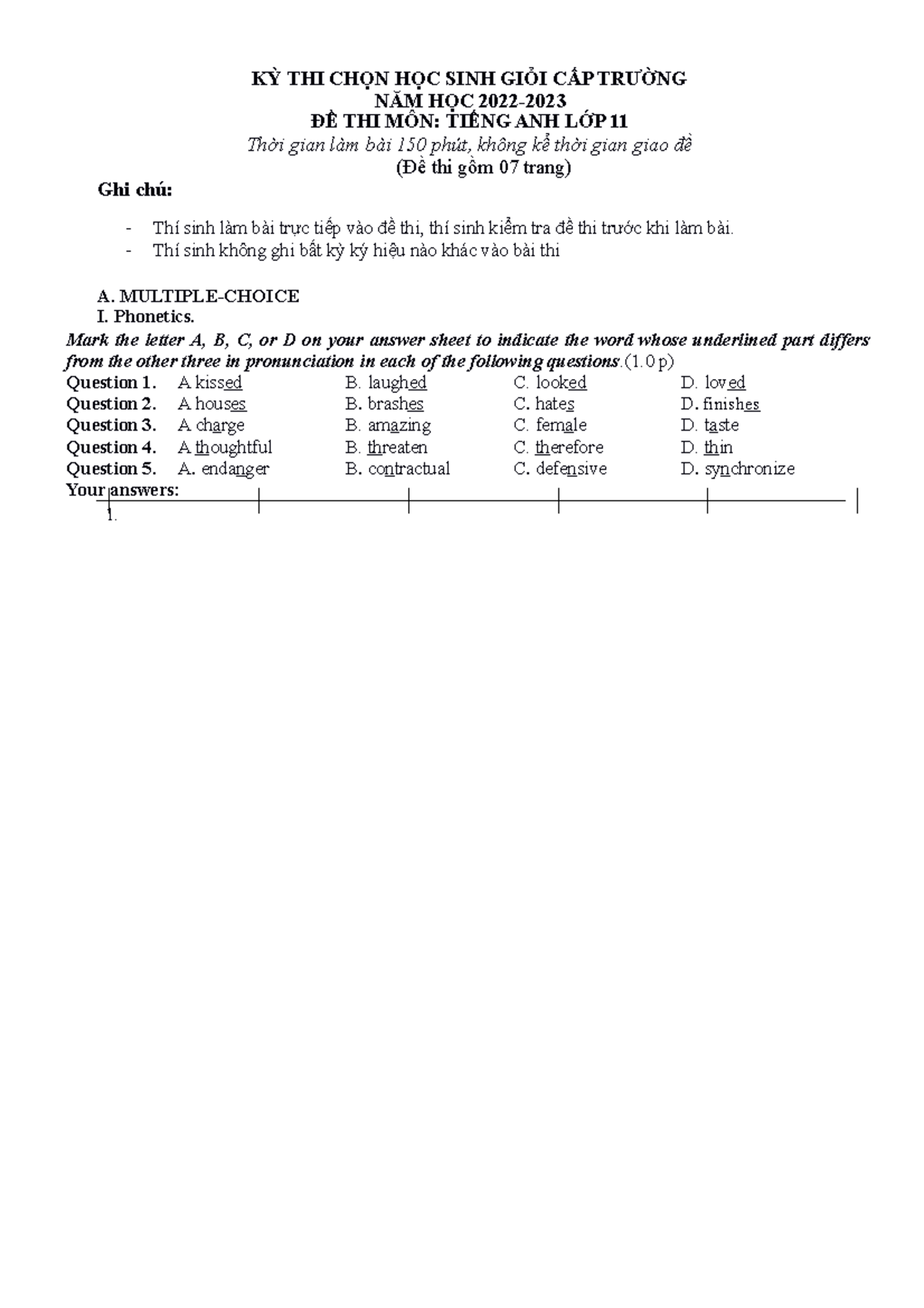 De hoc sinh gioi tieng anh 11 nam 2022 2023 truong thpt phung khac khoan ha noi - KỲ THI CHỌN ...