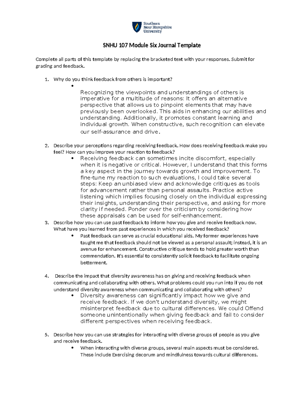 SNHU 107 Module Six - SNHU 107 Module Six Journal Template Complete all ...