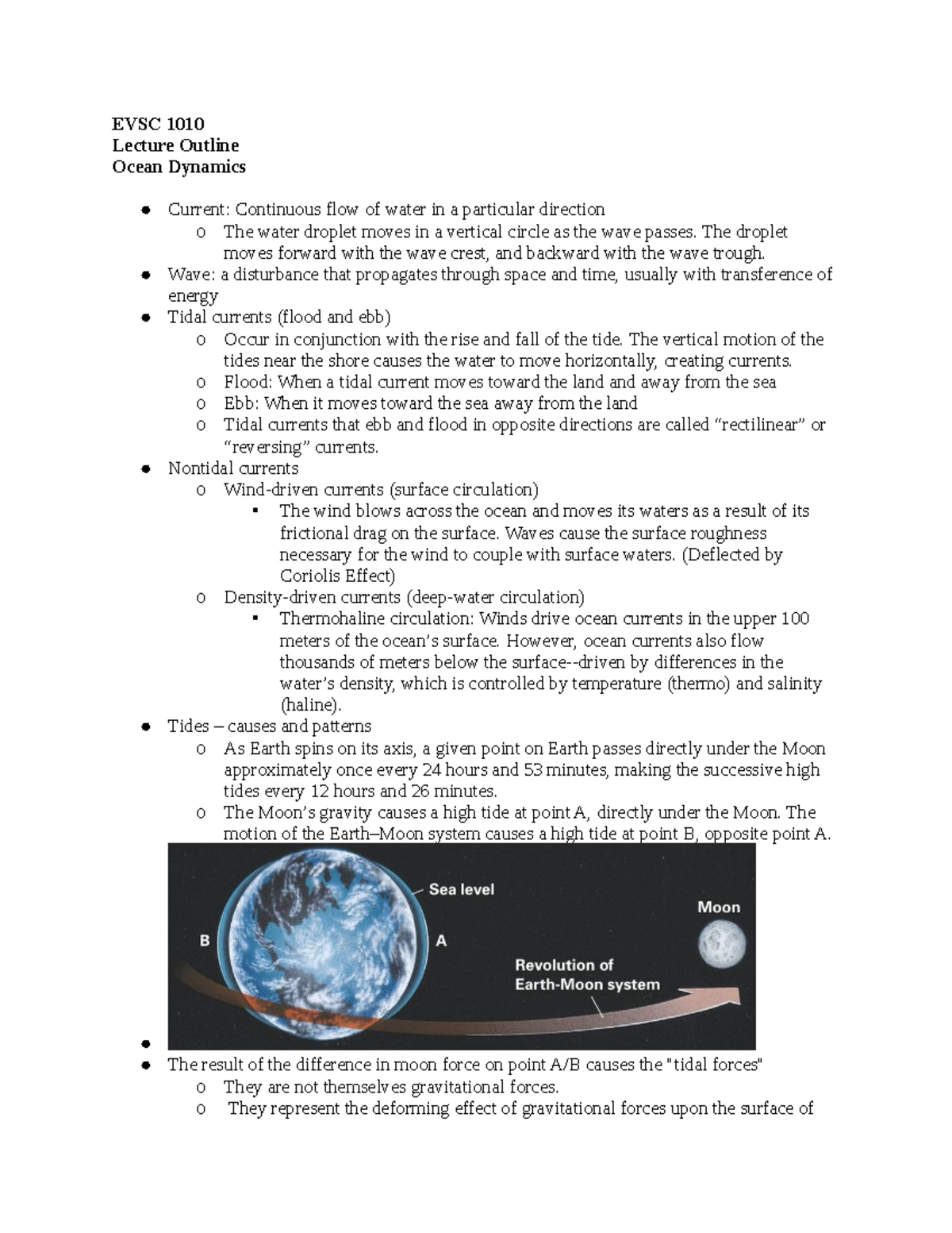Ocean Dynamics - lecture notes - EVSC 1010 Lecture Outline Ocean ...