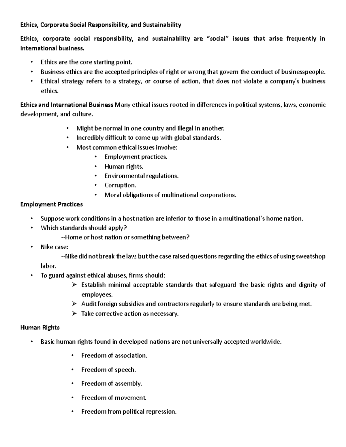 International Business and Trade Lecture Notes - Ethics, Corporate ...