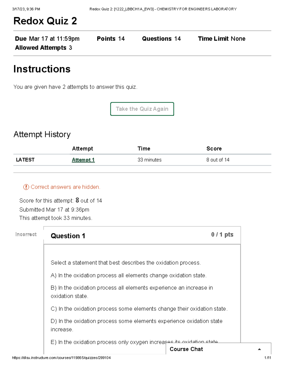 Redox Quiz 2 [1222 Lbbch 1A EW3] - Chemistry FOR Engineers Laboratory ...