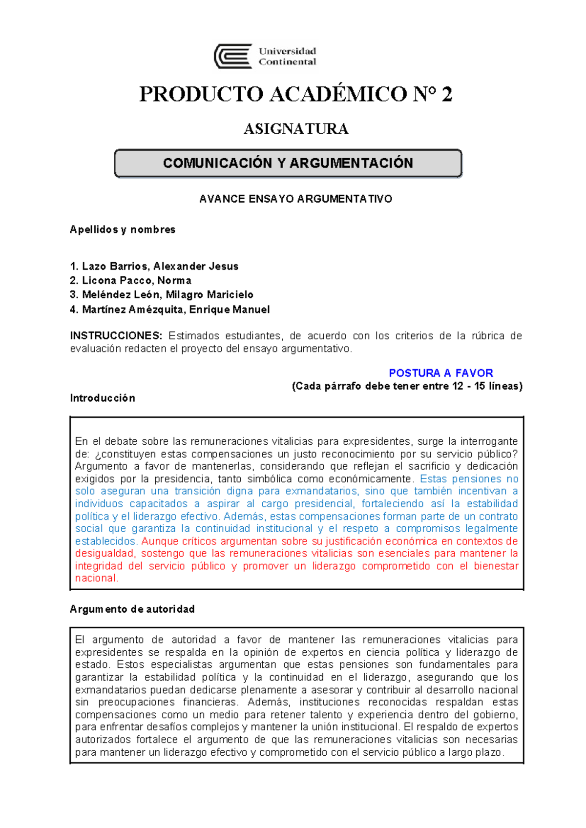 Formato PA2 - Producto Academico - PRODUCTO ACADÉMICO N° 2 ASIGNATURA AVANCE ENSAYO ...