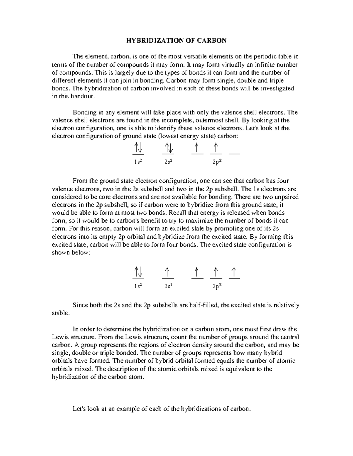 Hybridization of carbon - HYBRIDIZATION OF CARBON The element, carbon ...
