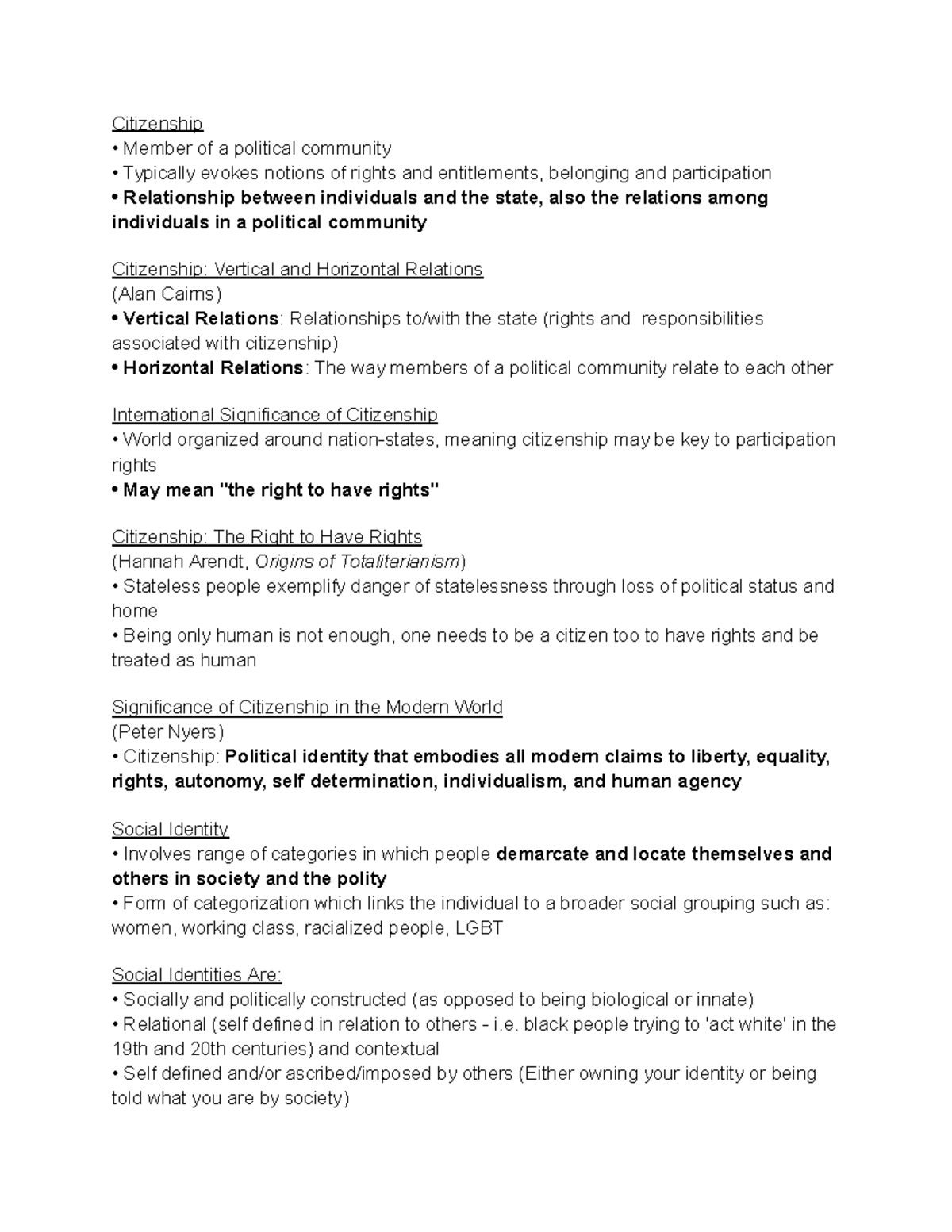 POG320 midterm notes - Citizenship Member of a political community ...