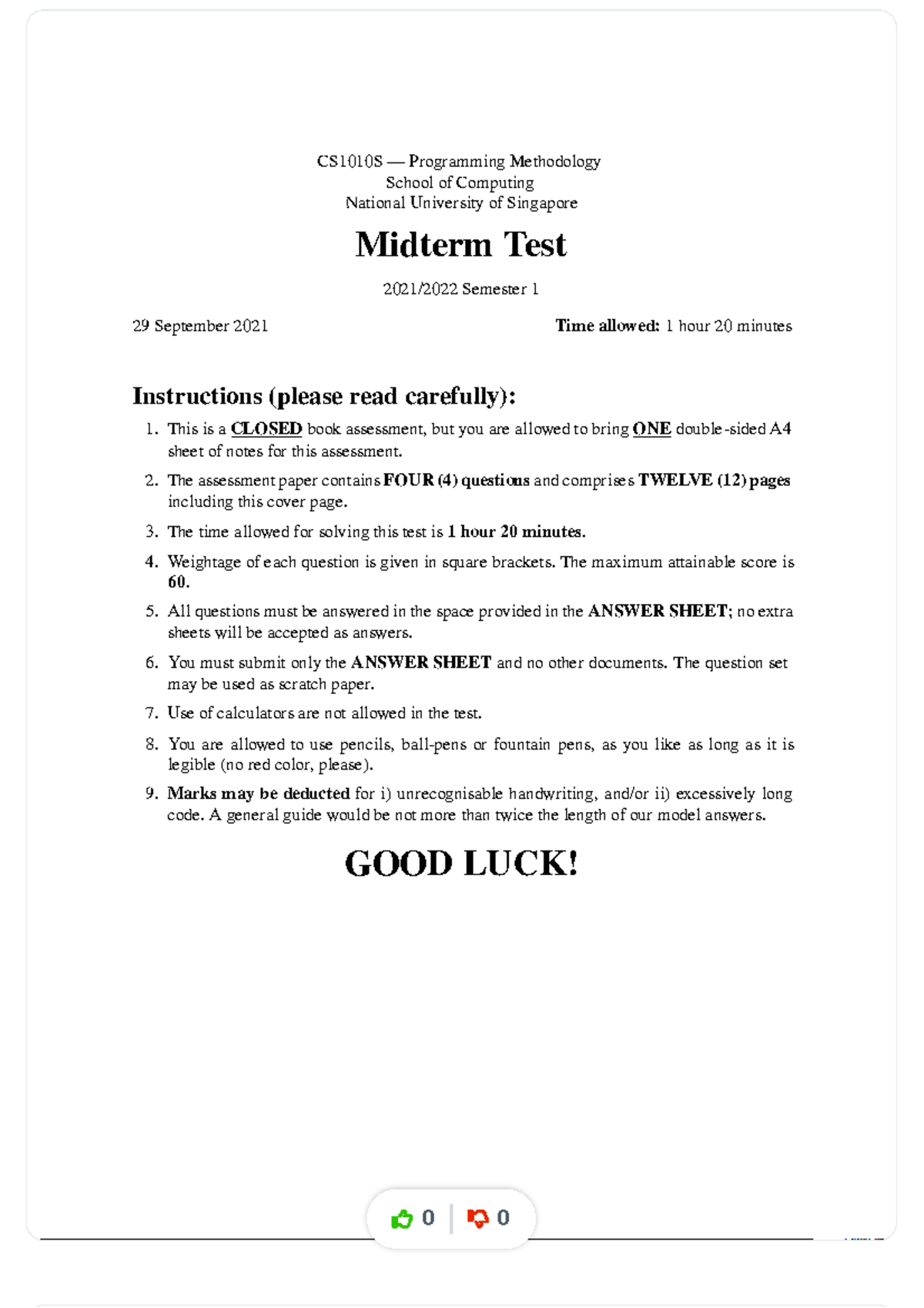 Cs1010s Midterm Exam Questions And Solutions October 2021 Compress 2 Cs1010s — Programming