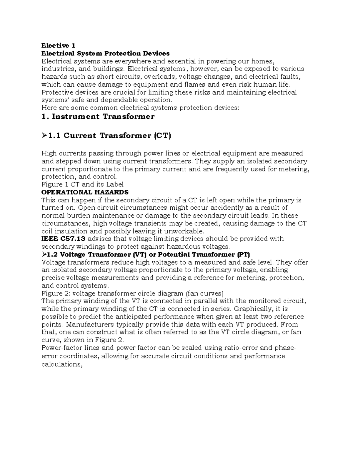 Elective 1 - Elective 1 Electrical System Protection Devices Electrical ...