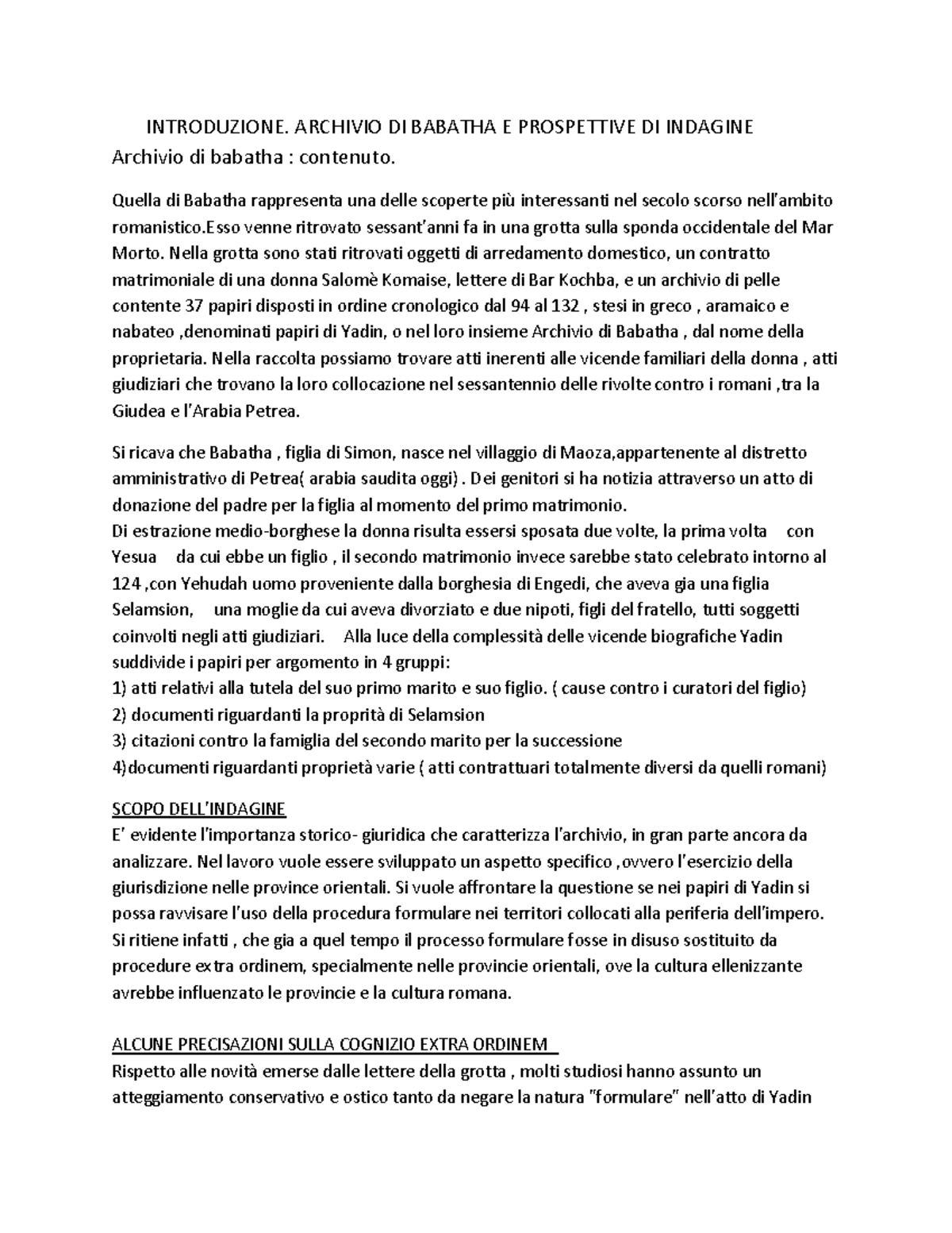 Yadin - RIASSUNTO COMPLETO ARCHIVIO DI BABATHA - INTRODUZIONE. ARCHIVIO ...