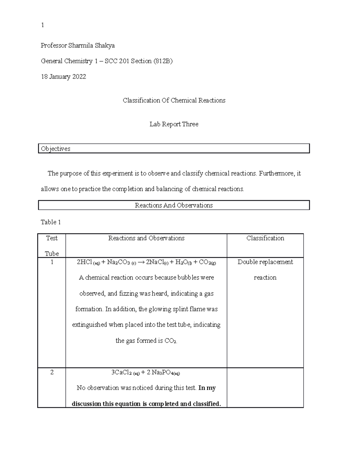 SCC 201 lab 3 - lab 3 - Professor Sharmila Shakya General Chemistry 1 ...