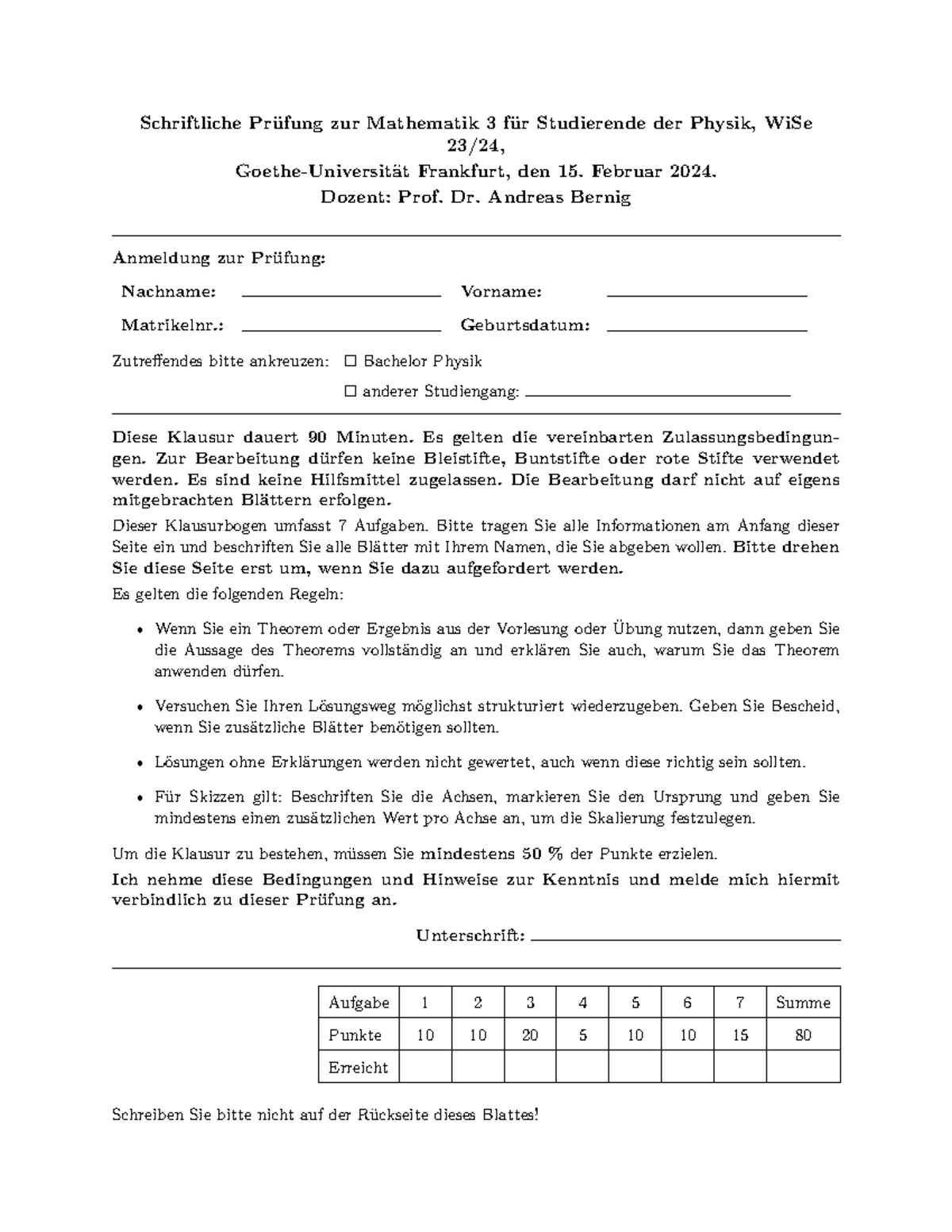 Erstklausur mfp3 2023 24 - Schriftliche Prüfung zur Mathematik 3 für ...