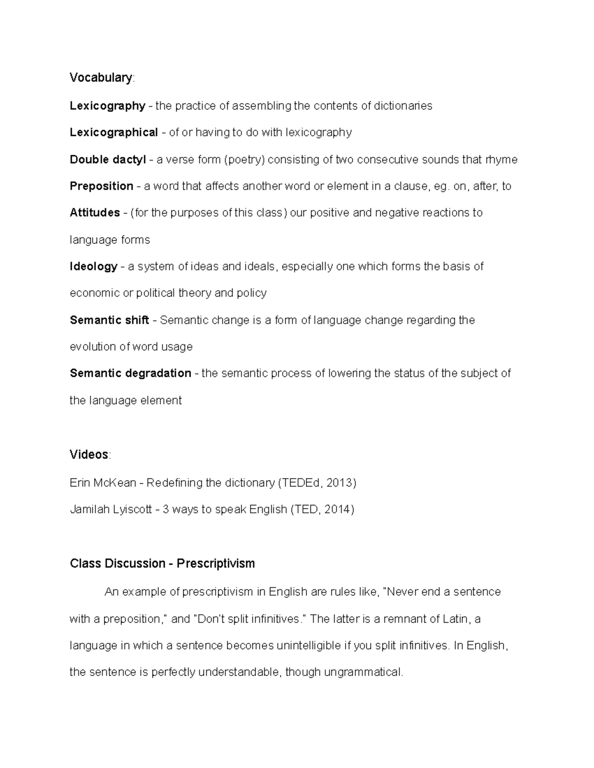 Linguistics Notes - Attitudes and Prescriptivism - Vocabulary ...