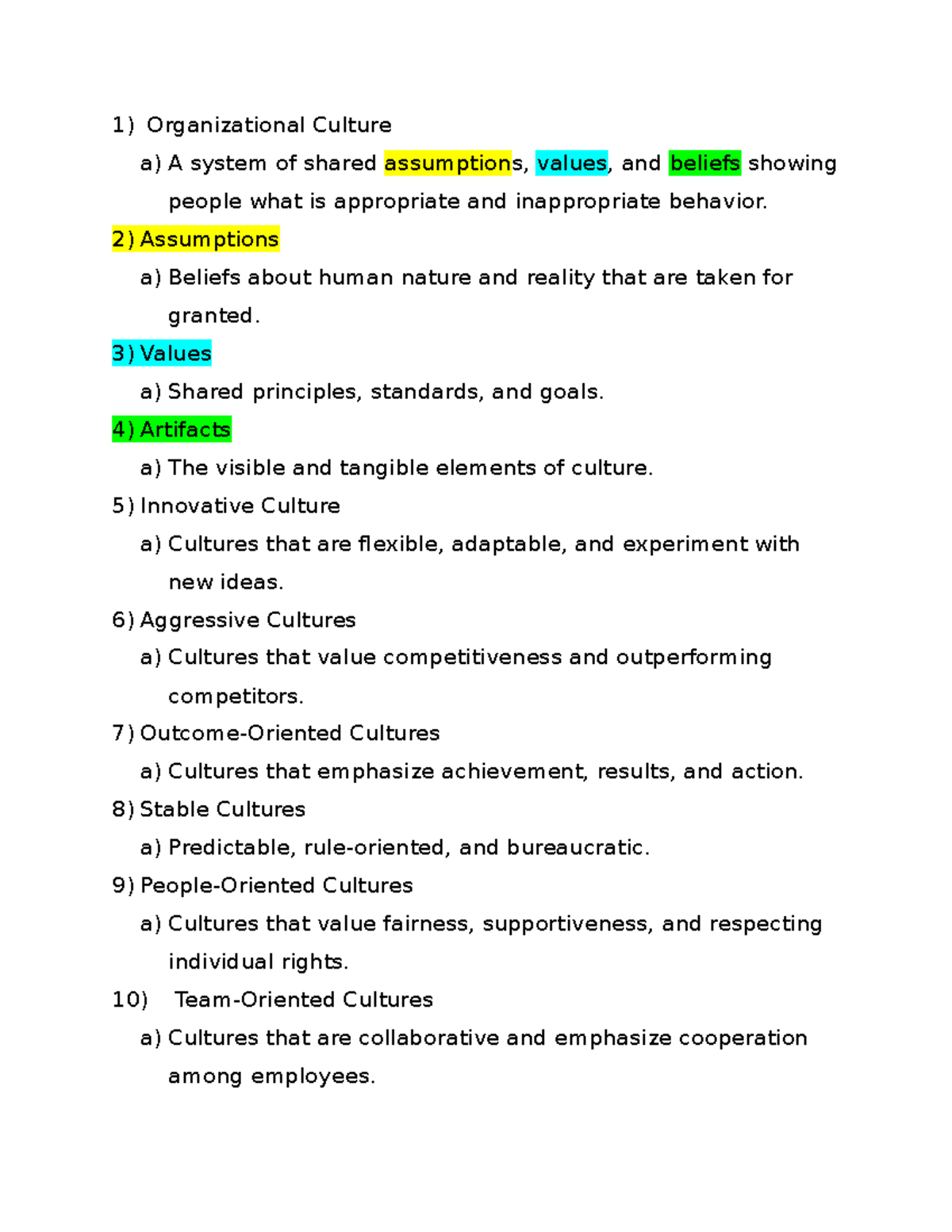 Unit 8 - Vocabulary - Organizational Culture a) A system of shared ...